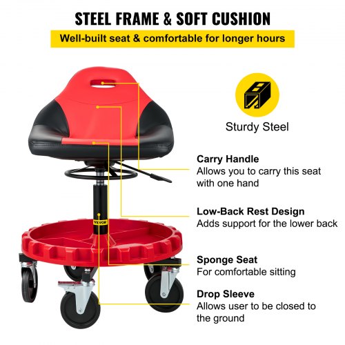 VEVOR Rolling Garage Stool, 300LBS Capacity, 21"-26" Adjustable Height ...