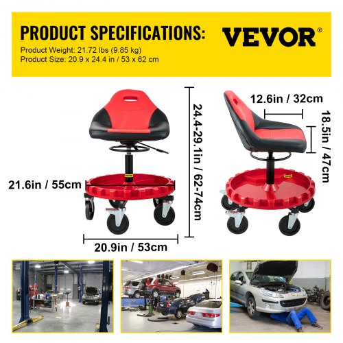VEVOR Rolling Garage Stool, 300LBS Capacity, 21"-26" Adjustable Height ...