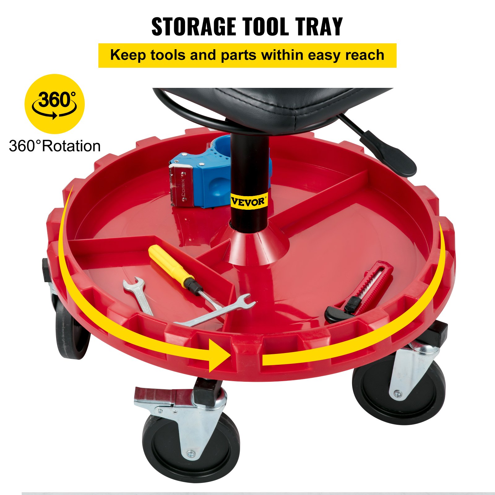 VEVOR Rolling Garage Stool, 300LBS Capacity, 21"-26" Adjustable Height ...