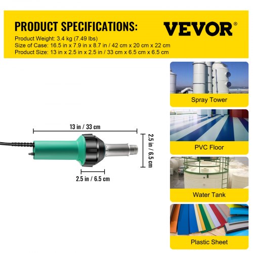 VEVOR Roofing Welder PVC Welding Gun 8 pcs 1600W 120V Welding Tool Kit ...