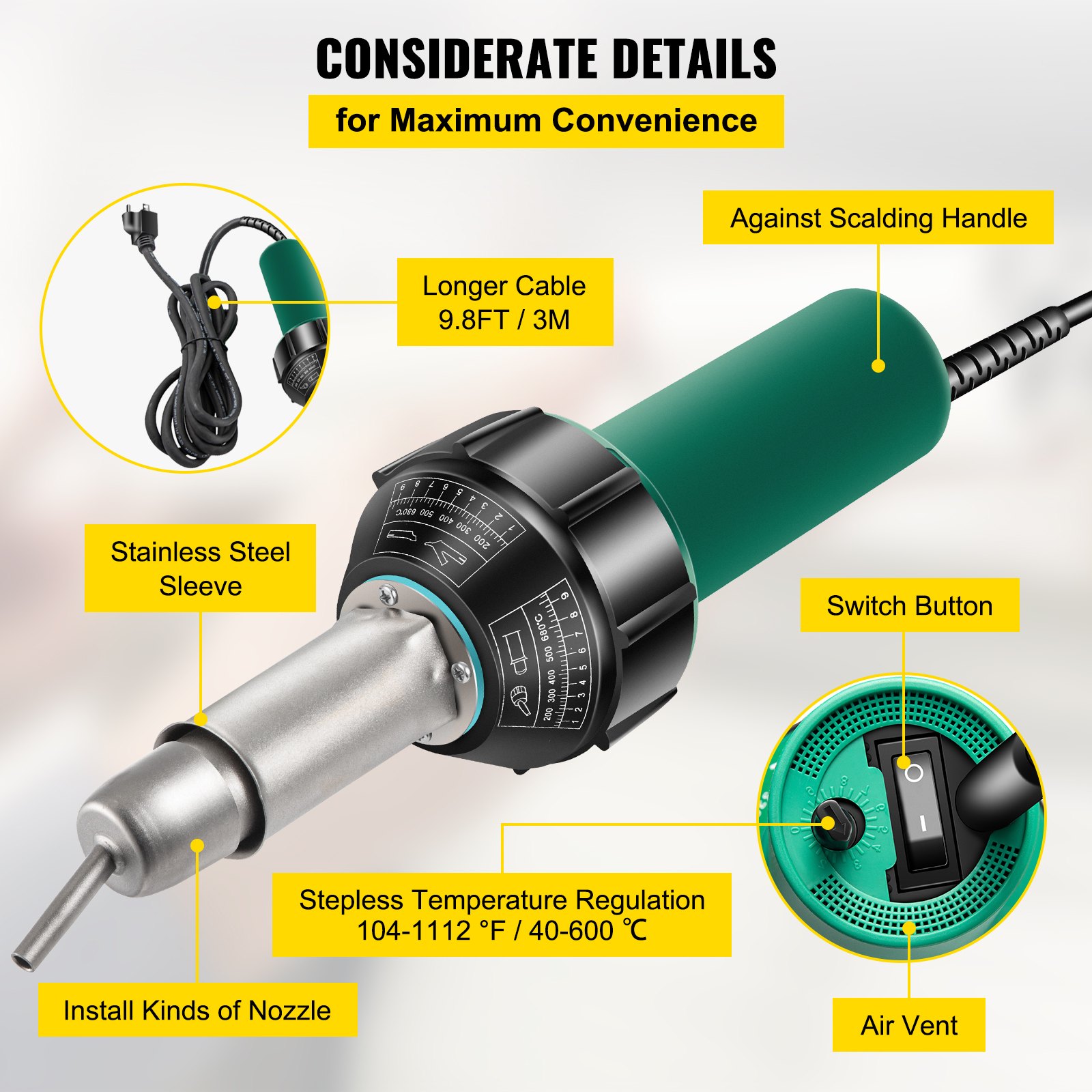 VEVOR Roofing Welder, 8 Pcs PVC Welding Gun, 1600W Pvc Welder With Case ...