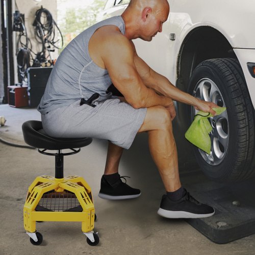VEVOR Rolling Garage Stool, 300LBS Capacity, Adjustable Height from 24 ...