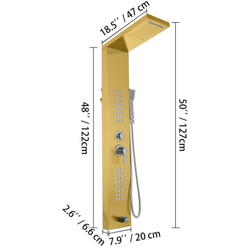 VEVOR 5 in1 Shower Panel Tower System Gold Stainless Steel Multi ...
