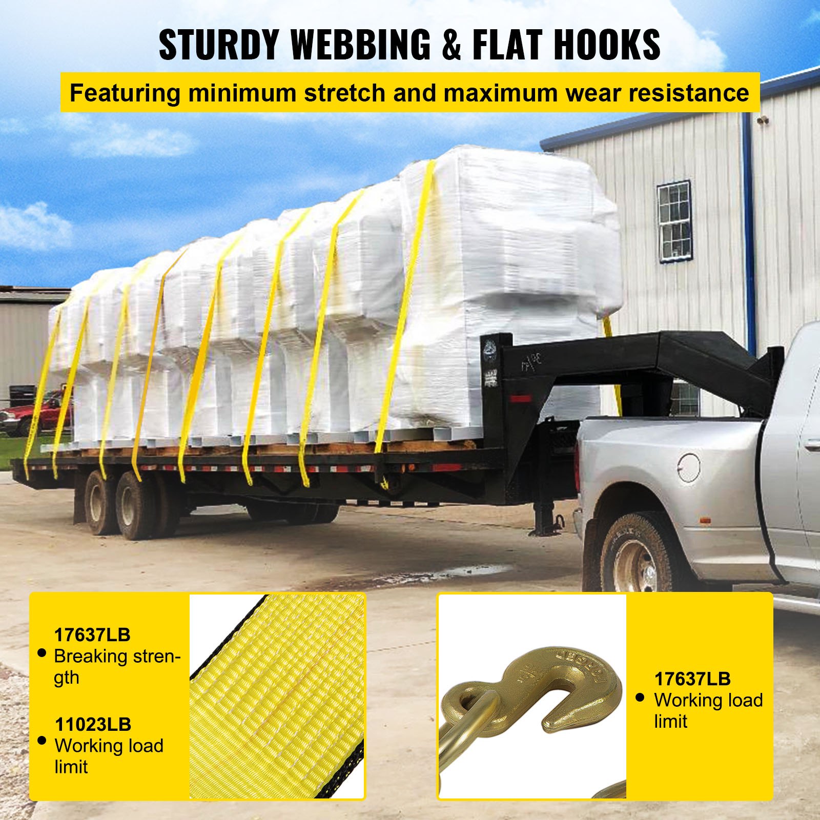 VEVOR Truck Straps, 4"x30' Winch Straps w/Chain Anchor, Flatbed Tie ...