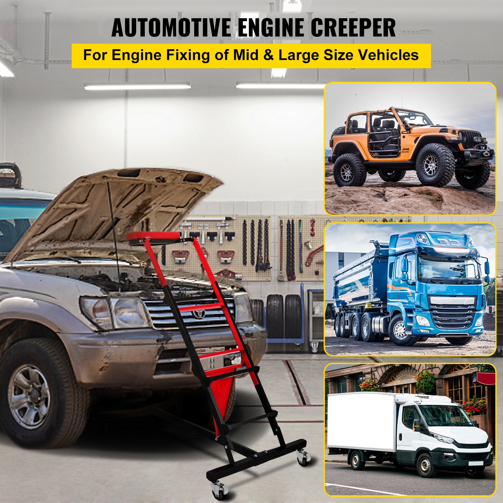VEVOR Topside Automotive Engine Creeper, Adjustable Height Foldable ...