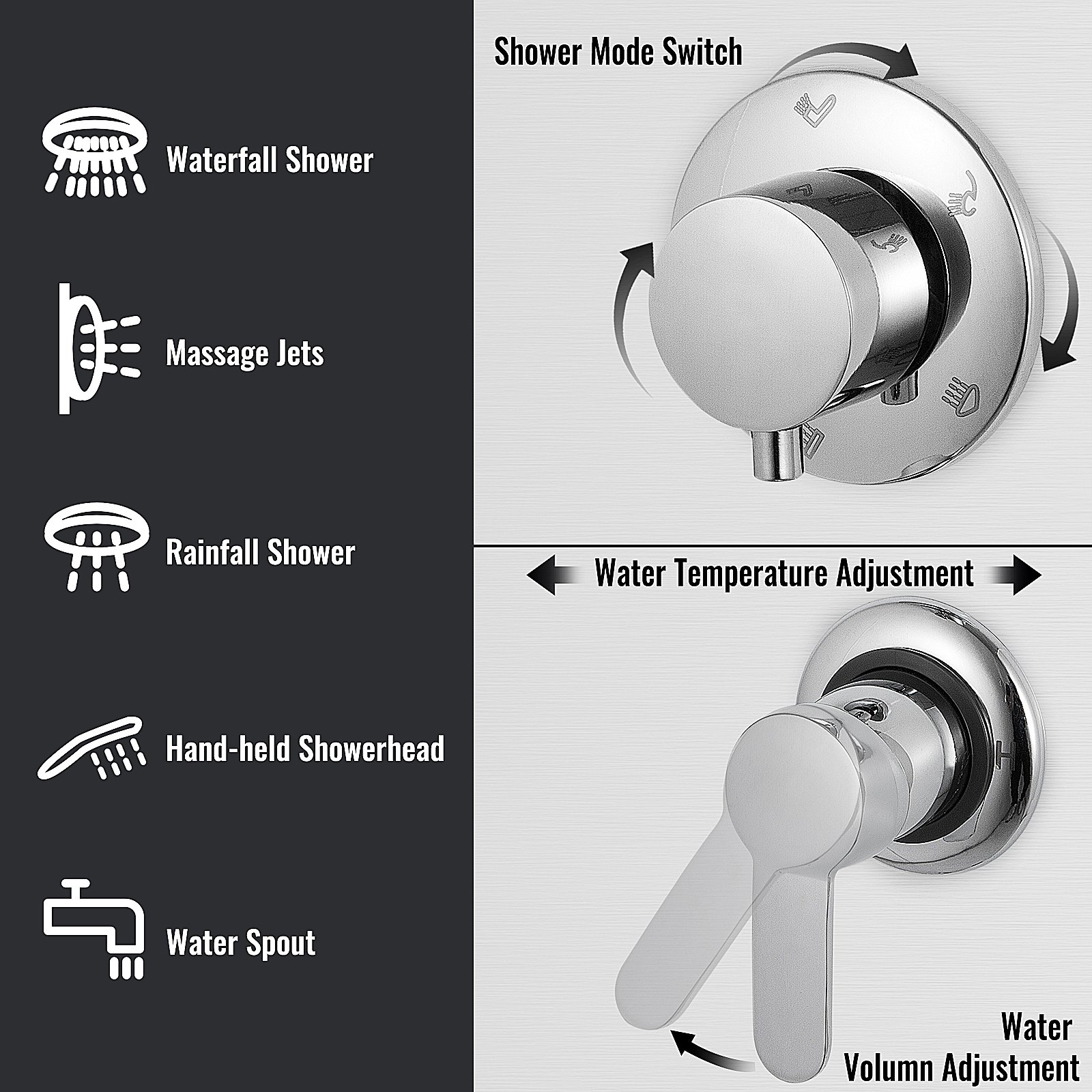 VEVOR Shower Panel Tower System Stainless Steel Multi-Function Shower ...