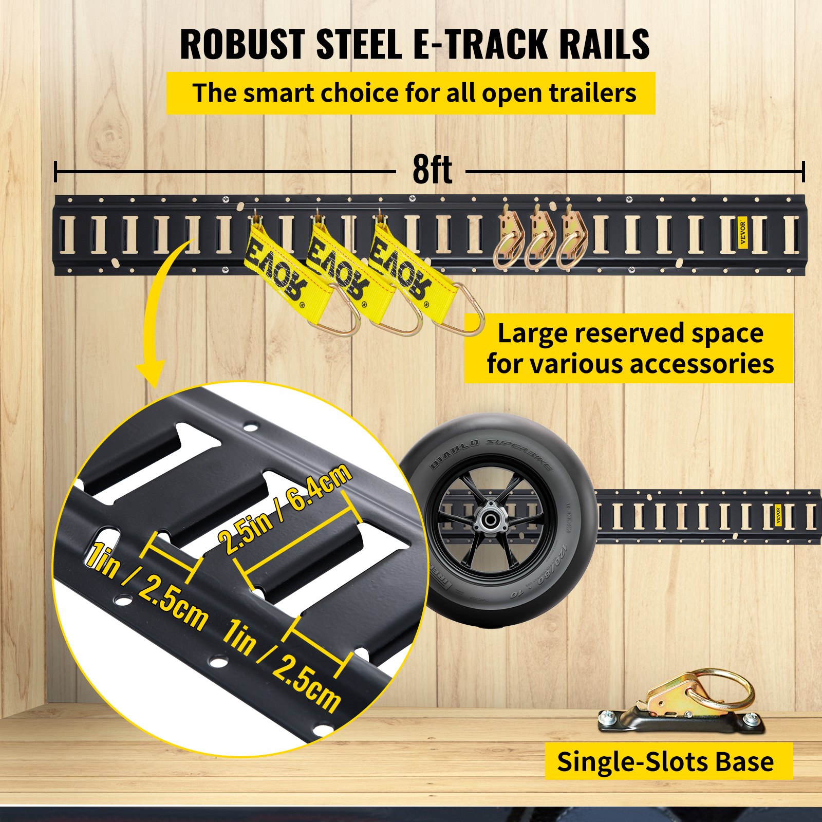 VEVOR E Track Tie-Down Rail Kit, 30PCS 8FT E-Tracks Set Includes 4 ...