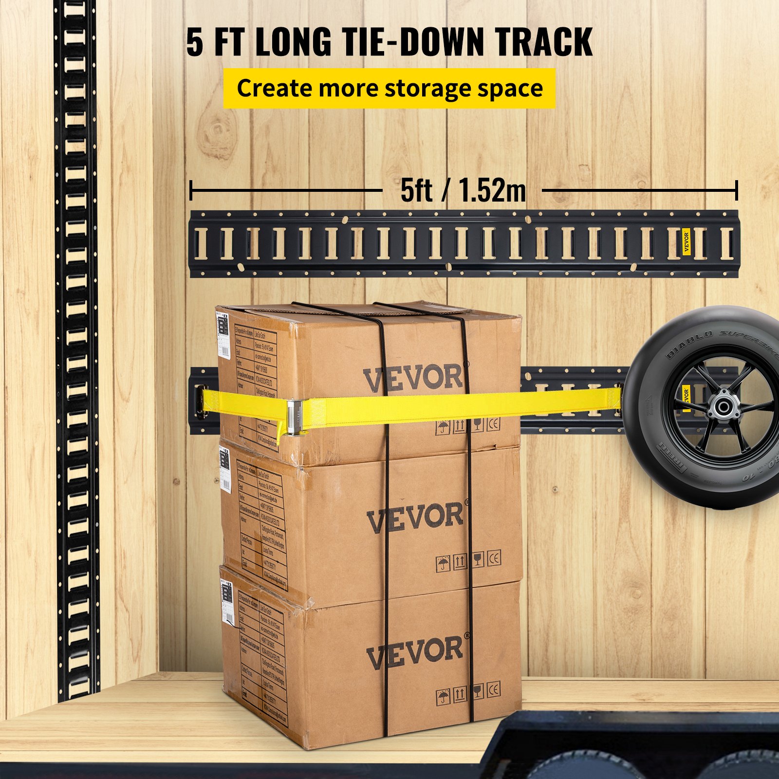 VEVOR E-Track Tie-Down Rail, 4PCS 5-FT Steel Rails w/Standard 1"x2.5 ...