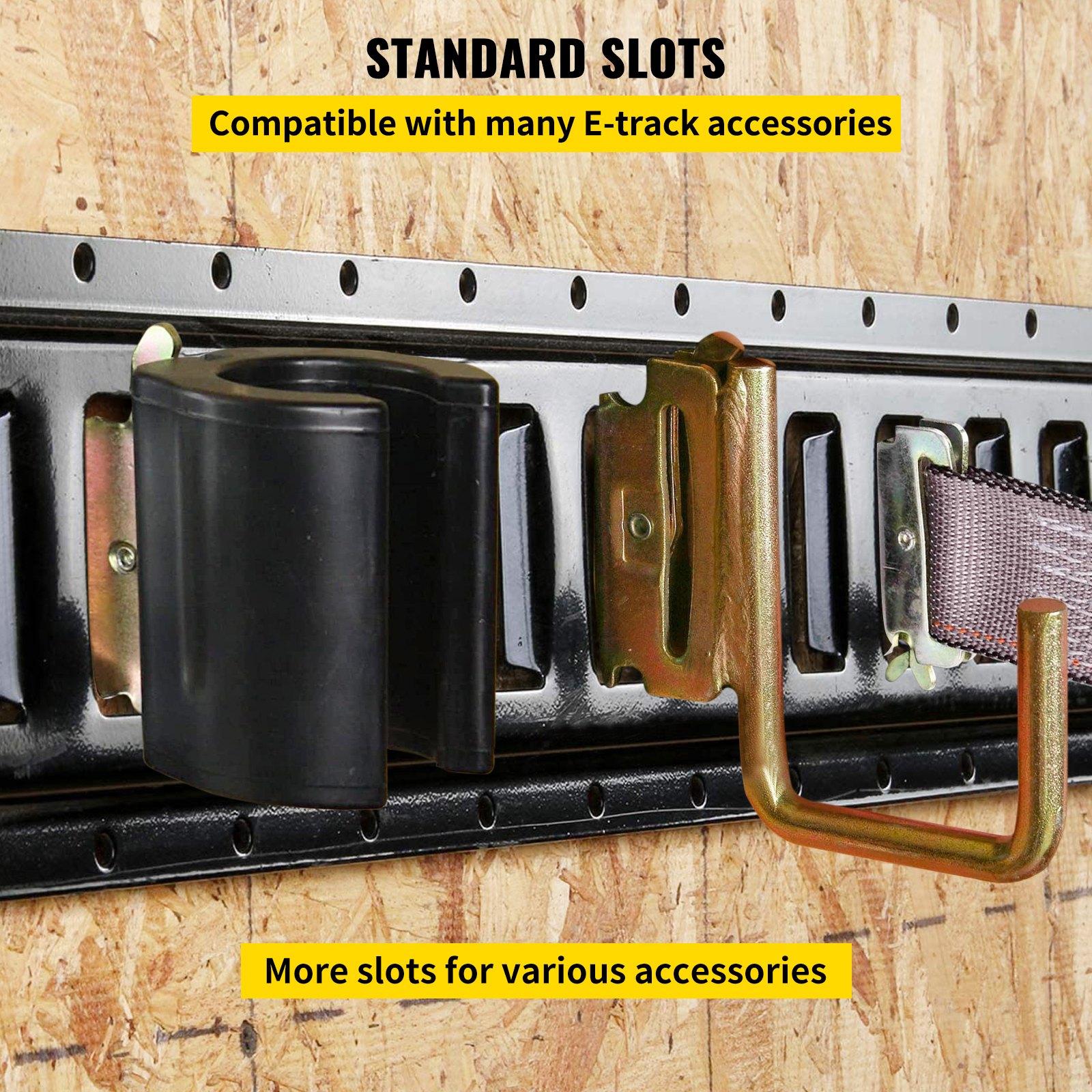 VEVOR E-Track Tie-Down Rail, 4PCS 5-FT Steel Rails w/Standard 1"x2.5 ...