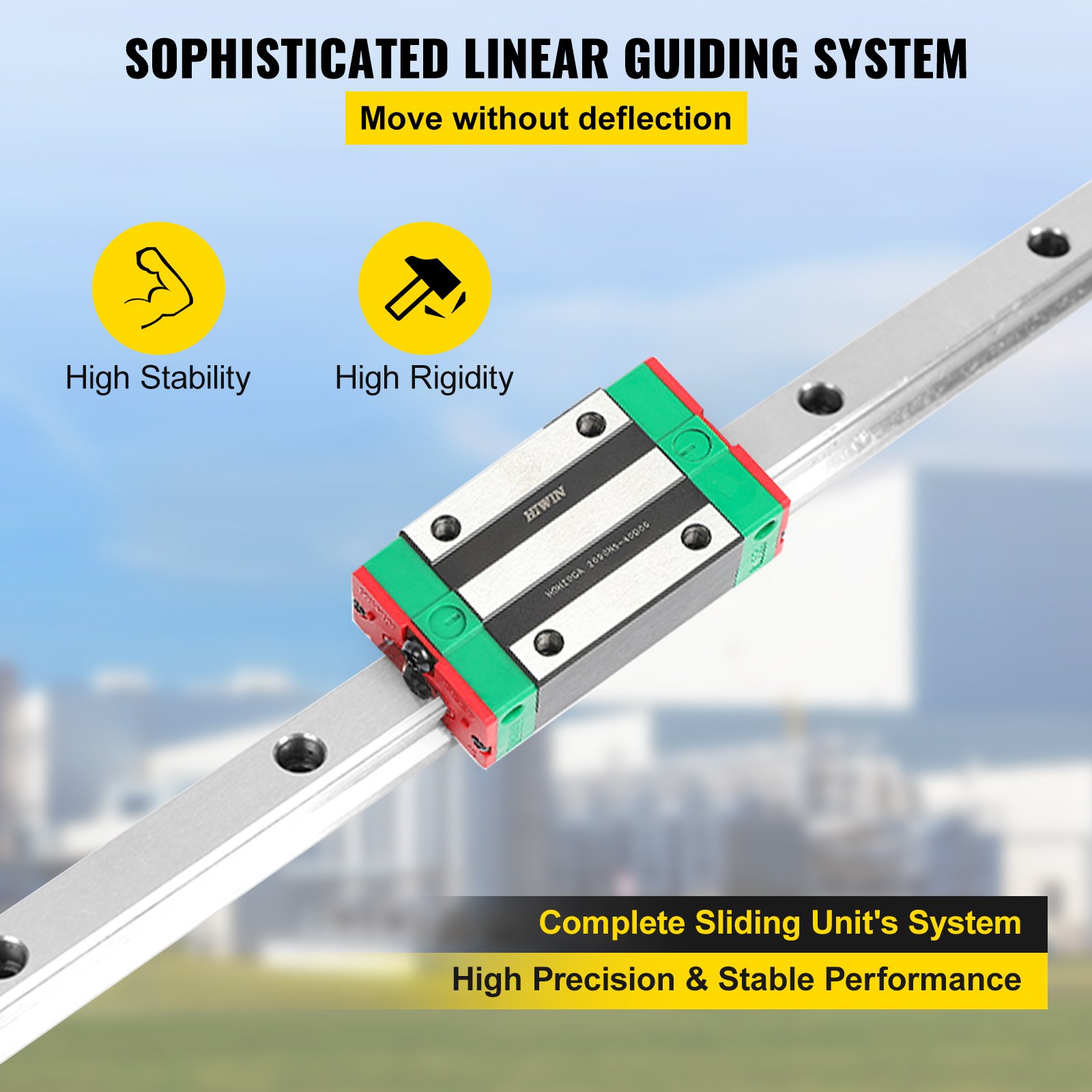VEVOR Linear Rail HSR15-1500mm 1x Linear Slide with 4 Square Bearing ...
