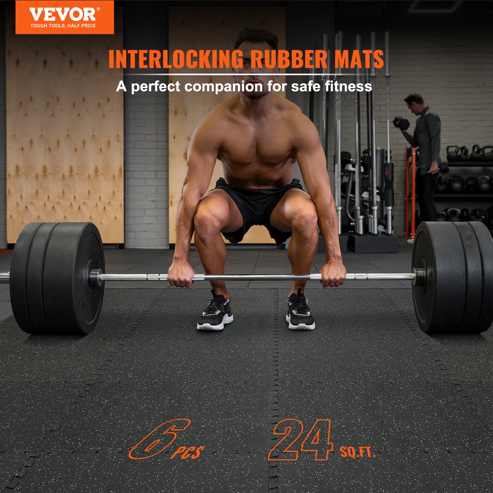 VEVOR 6 PCS 1/2 inch Thick Gym Floor Mats, 24" x 24" EVA Foam & Rubber ...