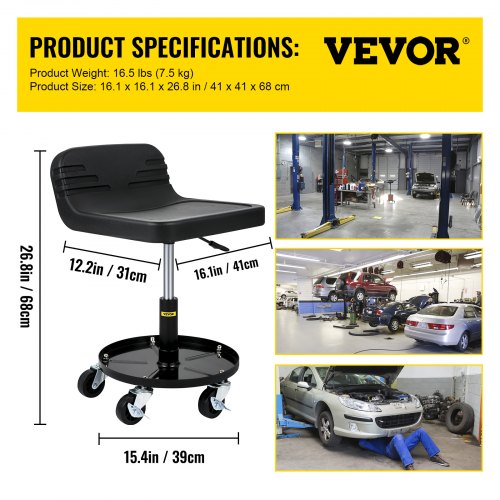 VEVOR Rolling Garage Stool 300LBS Adjustable Mechanic Work Shop Seat w ...