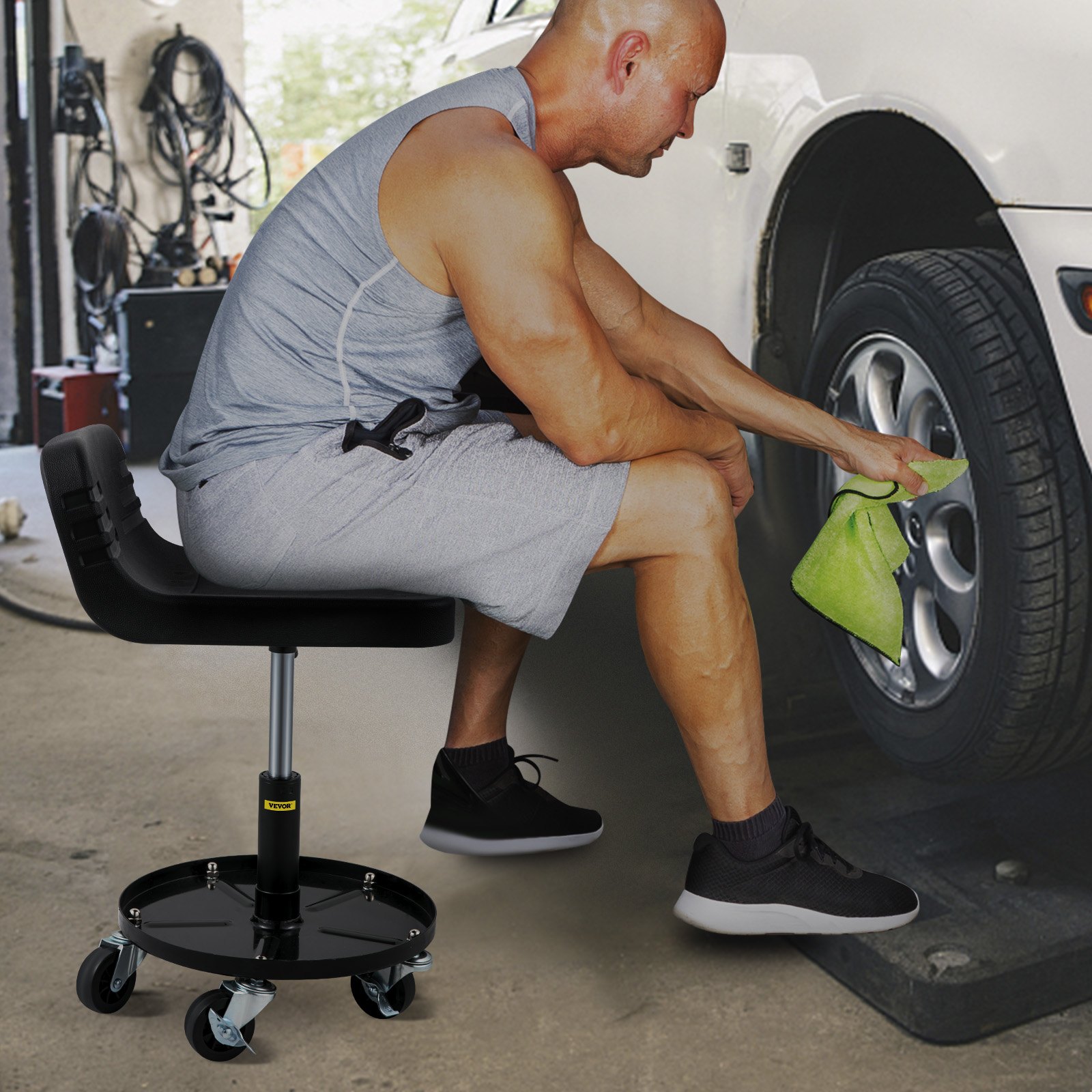 VEVOR Rolling Garage Stool, 300LBS Capacity, Adjustable Height from 15. ...