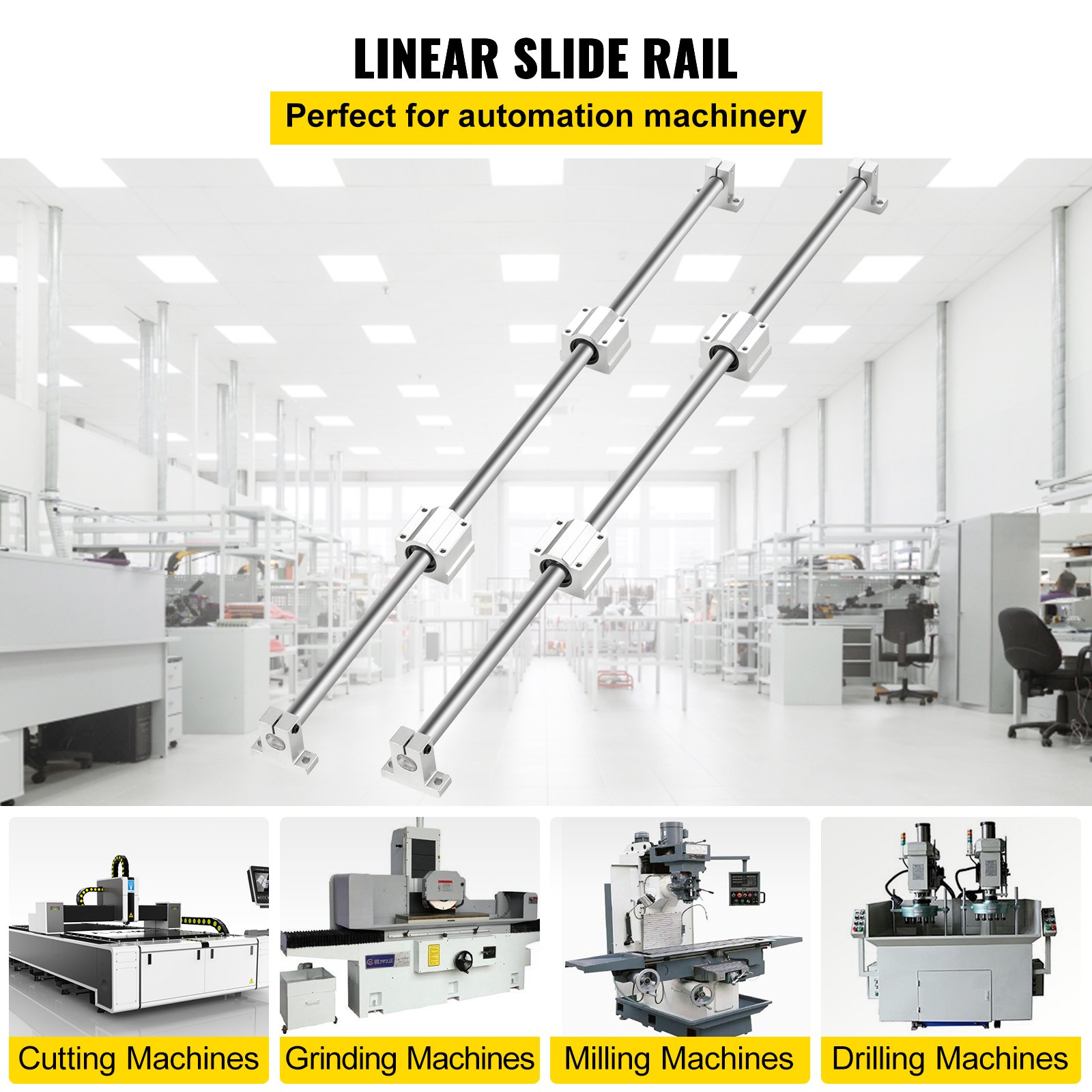 VEVOR Linear Rail 2PCs 16x500 mm Optical Axis w/ Bearing Block & Guide ...