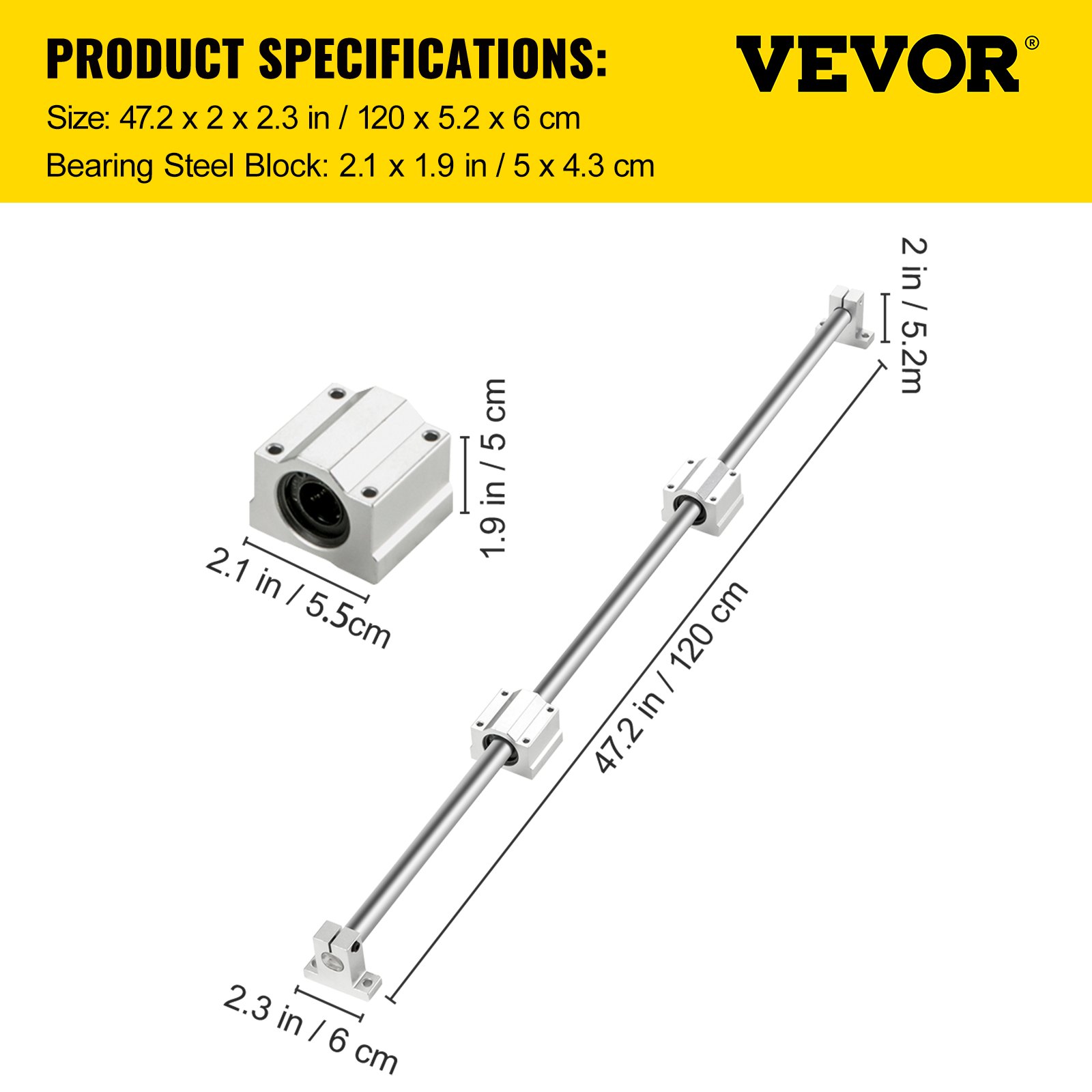VEVOR Linear Rail Slide 2PCs 20mm x 1200mm Linear Bearing Slide Set ...
