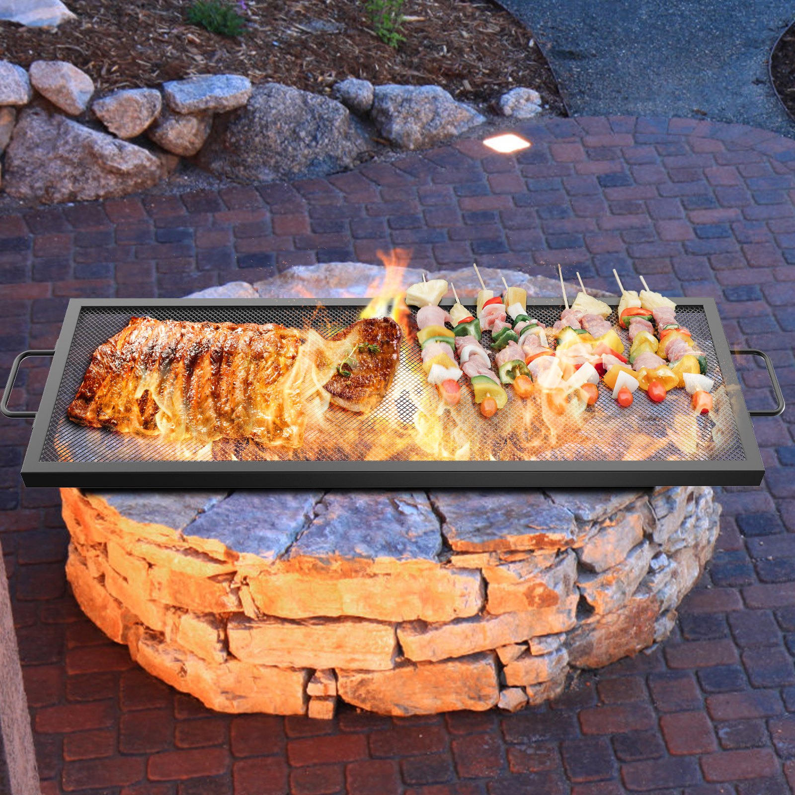 VEVOR Rectangle Fire Pit Grate, X-Marks Rectangle Grill Grate, Black ...