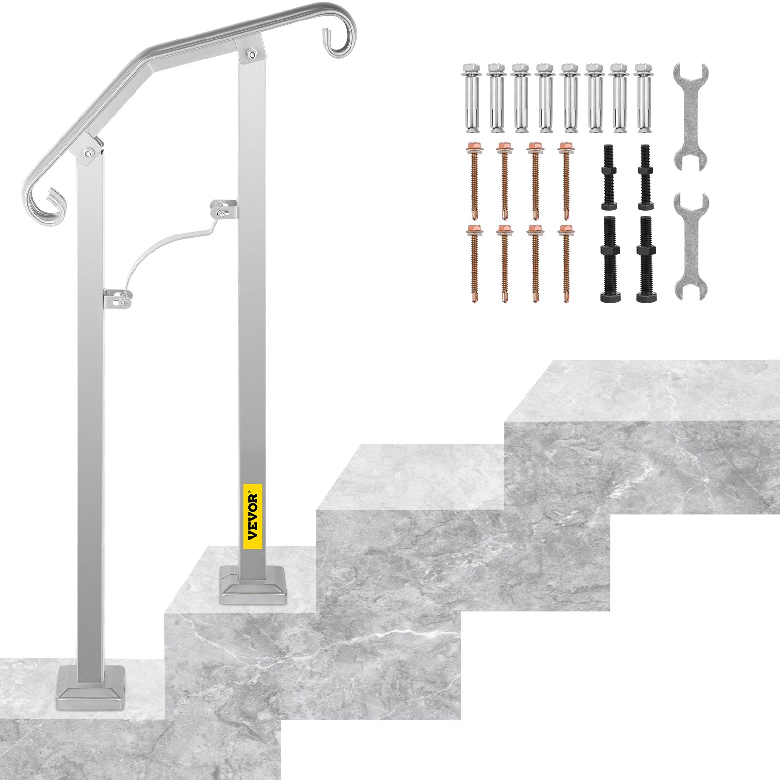 VEVOR Stair Railing Hand Rail Kit Fit 1 or 2 Steps Alloy Metal Step ...