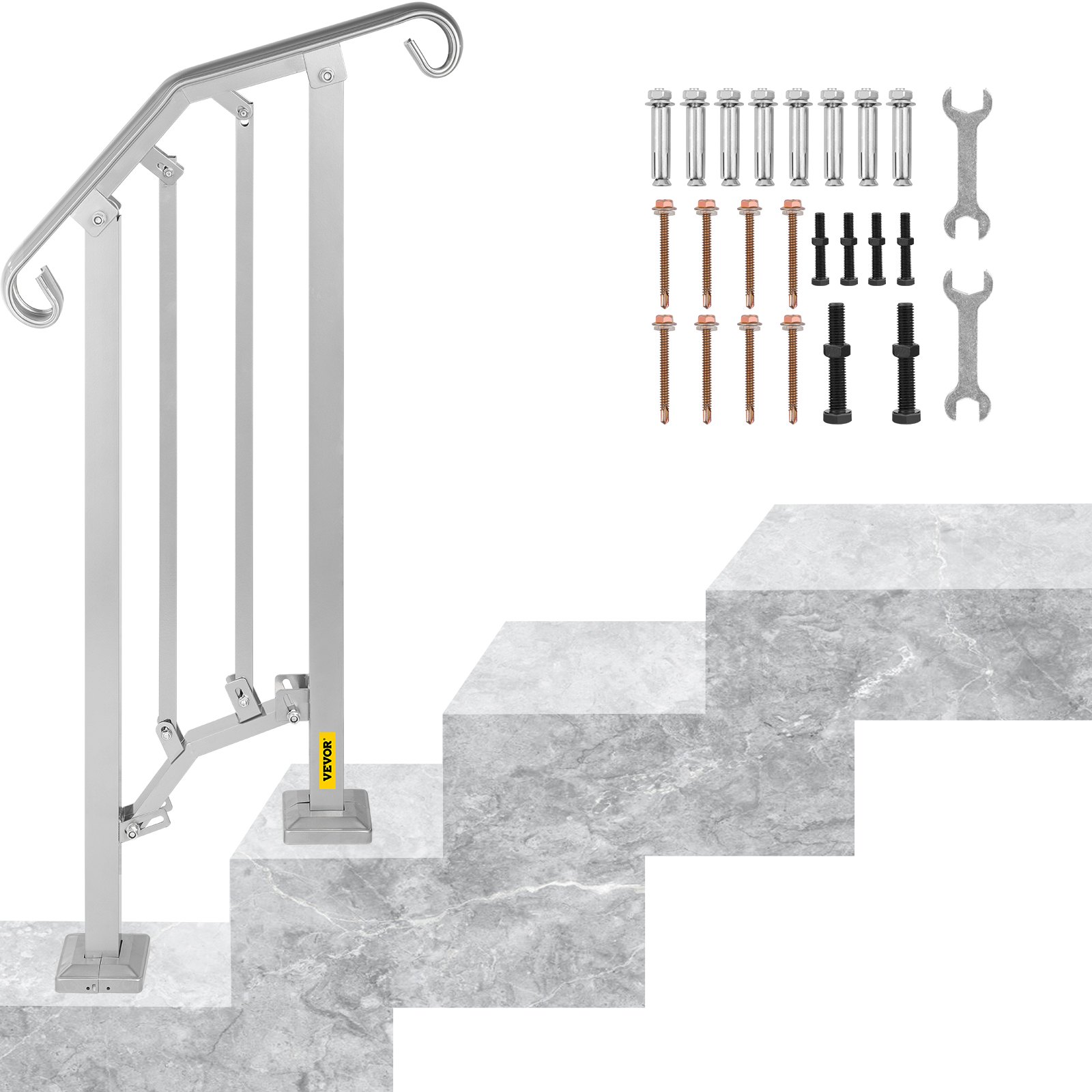 VEVOR Stair Railing Hand Rail Kit Fit 1 or 2 Steps Alloy Metal Step ...