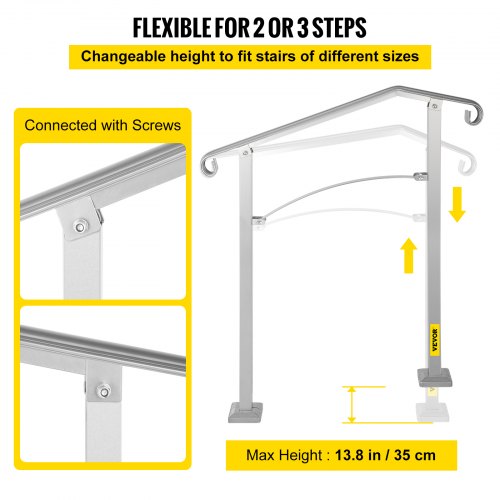 VEVOR Stair Railing Hand Rail Kit Fit 2 or 3 Steps Alloy Metal Step ...