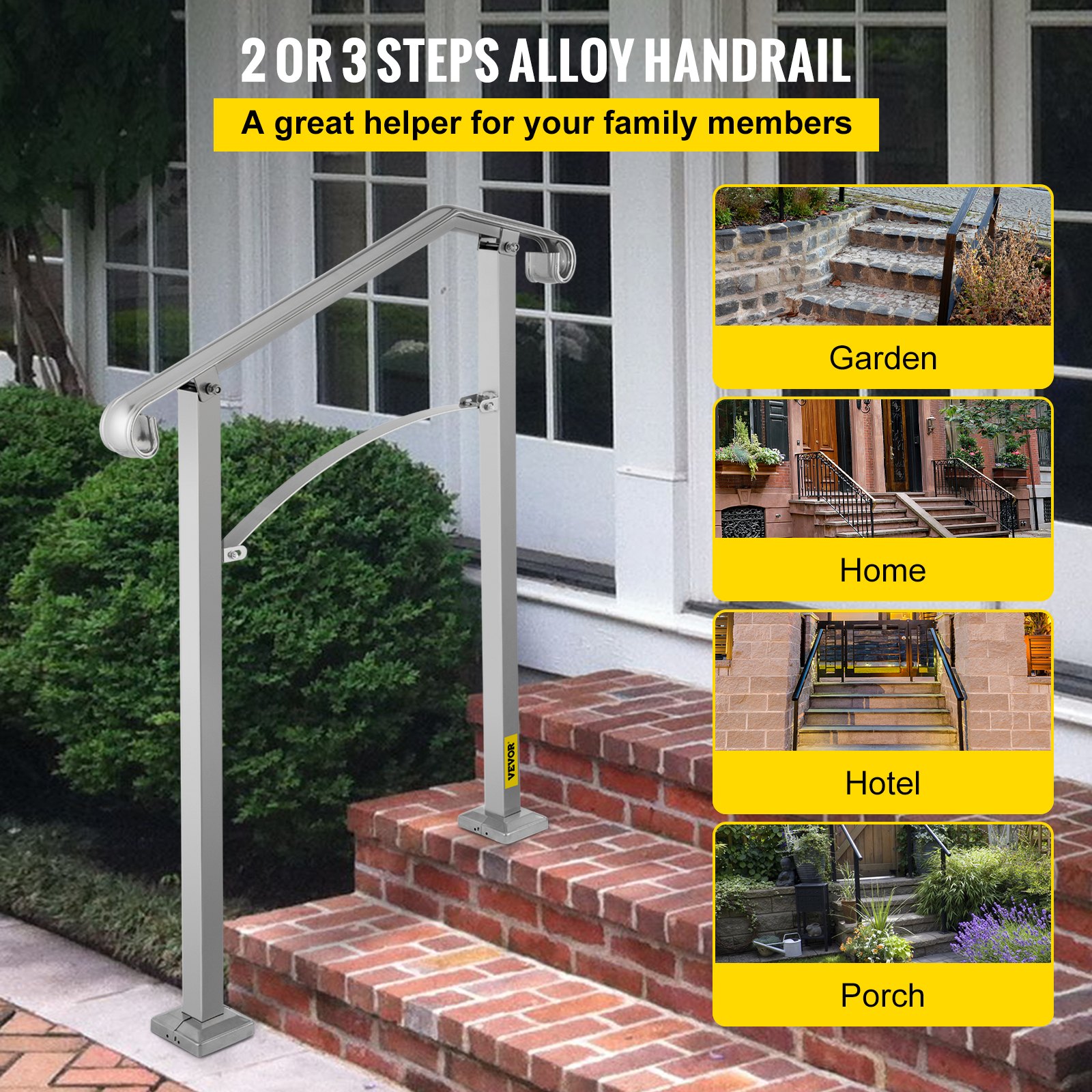 VEVOR Stair Railing Hand Rail Kit Fit 2 or 3 Steps Alloy Metal Step ...
