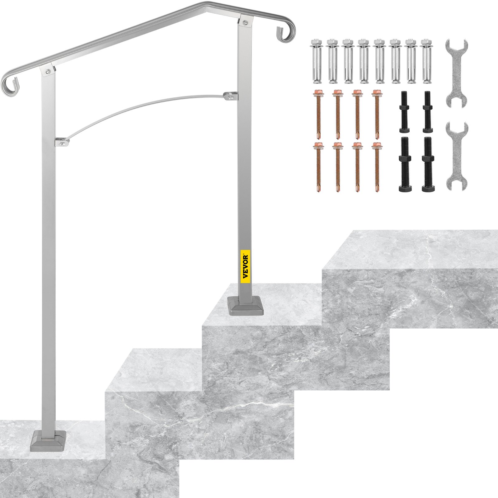 VEVOR Stair Railing Hand Rail Kit Fit 2 or 3 Steps Alloy Metal Step ...