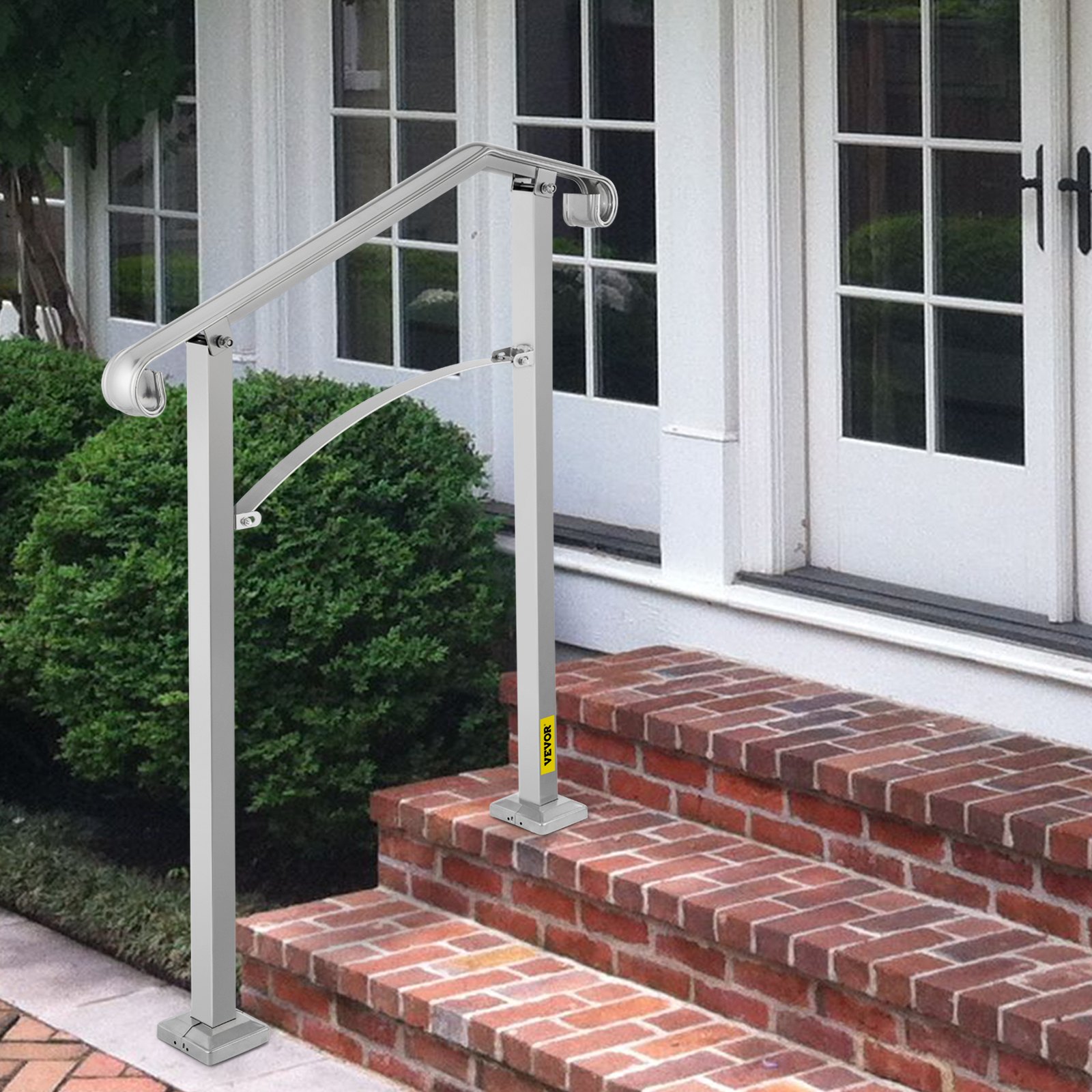 VEVOR Outdoor Stair Railing, Fit 2 or 3 Steps Alloy Metal Handrailing ...