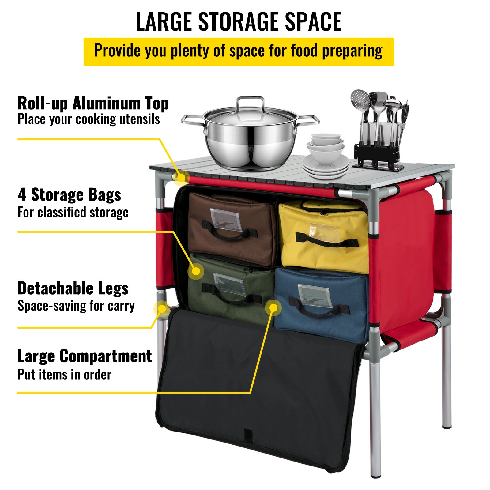 VEVOR Foldable Camping Kitchen Portable Outdoor Kitchen Storage Bag ...
