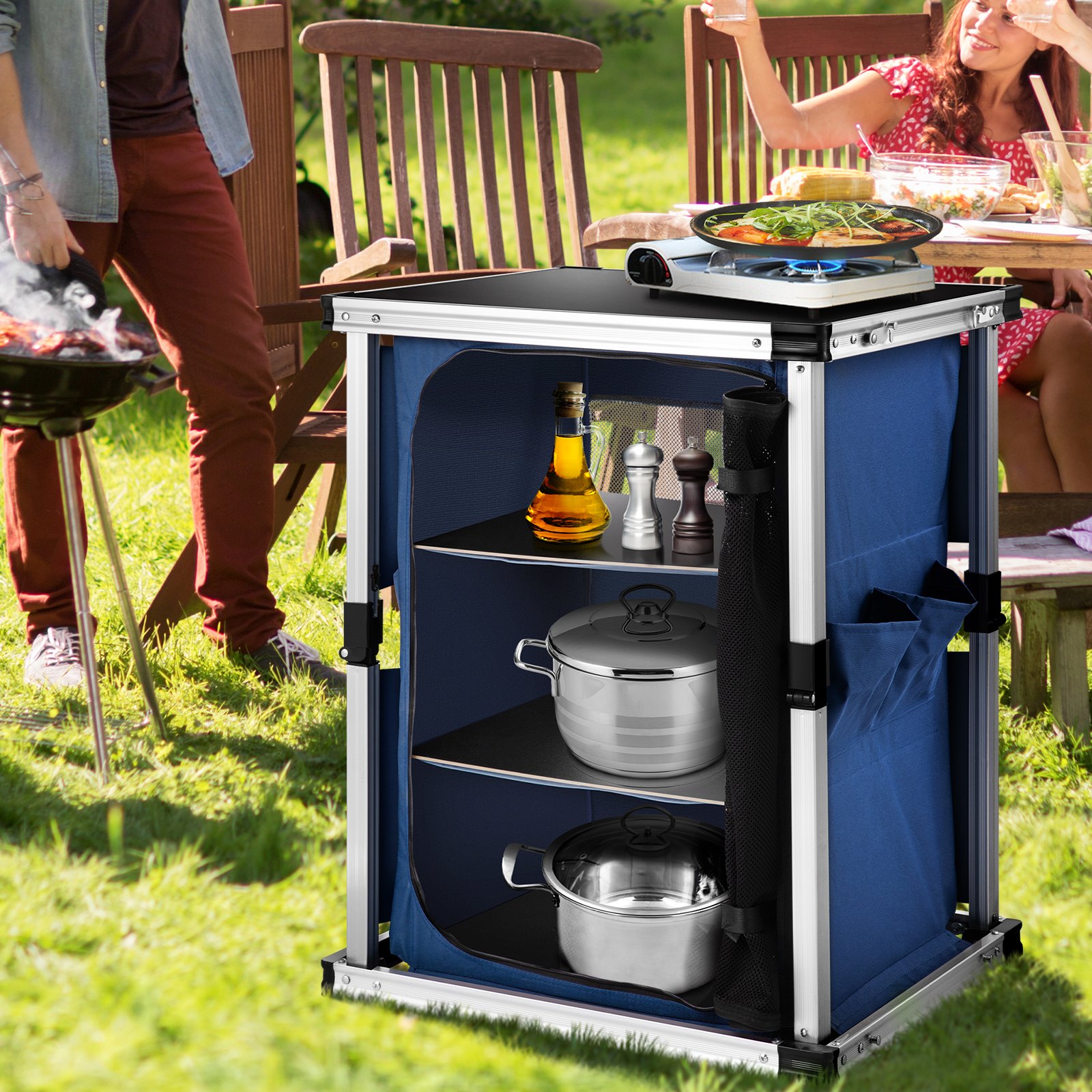 VEVOR Camping Kitchen Table, Pop-up Aluminum Portable Folding Cook ...