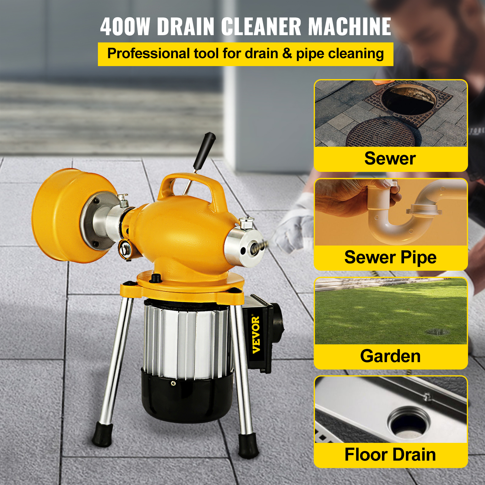 Drain Cleaner Machine Sectional Drain Cleaner 400W 20m x 16mm Drain ...