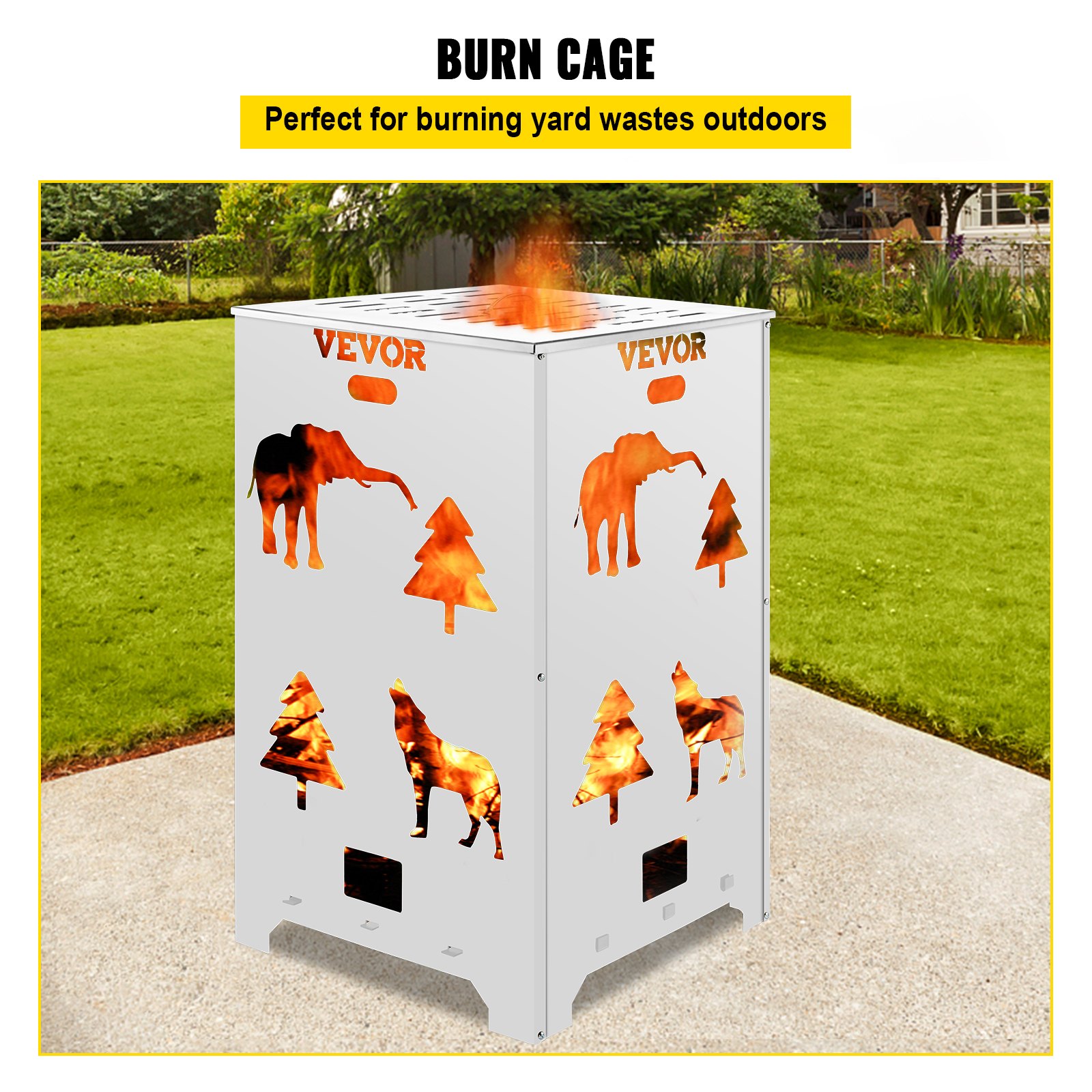 VEVOR Burn Barrel, 22x22x42.5 inch Burn Cage, Stainless Steel Cage ...