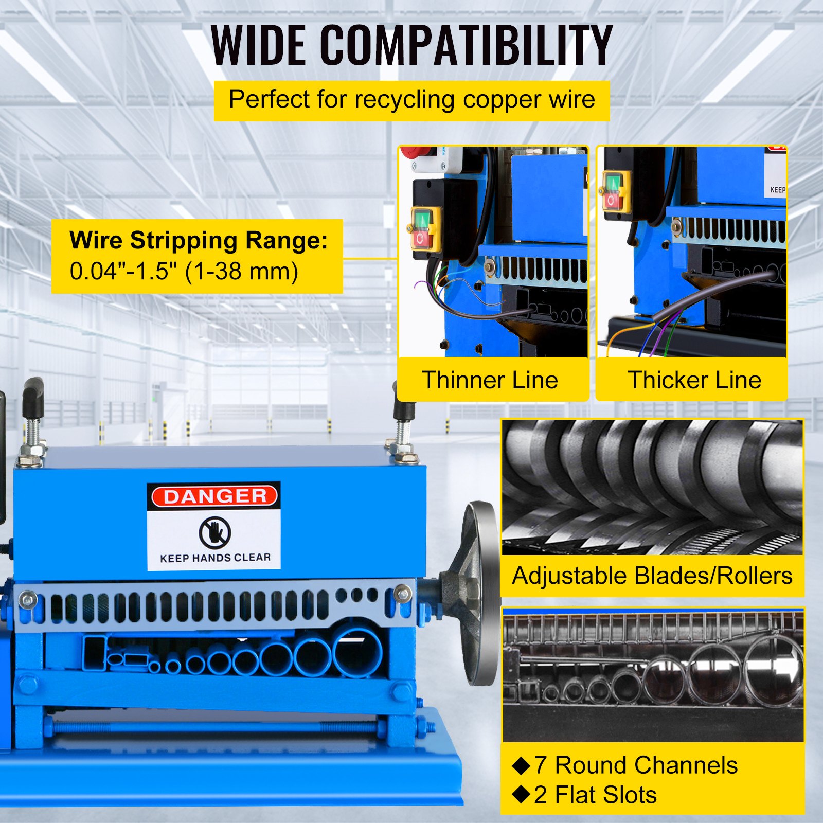 VEVOR VEVOR 1.5-38MM Wire Stripping Machine 370W Wire Stripper Machine with 10 Blades Powered ...