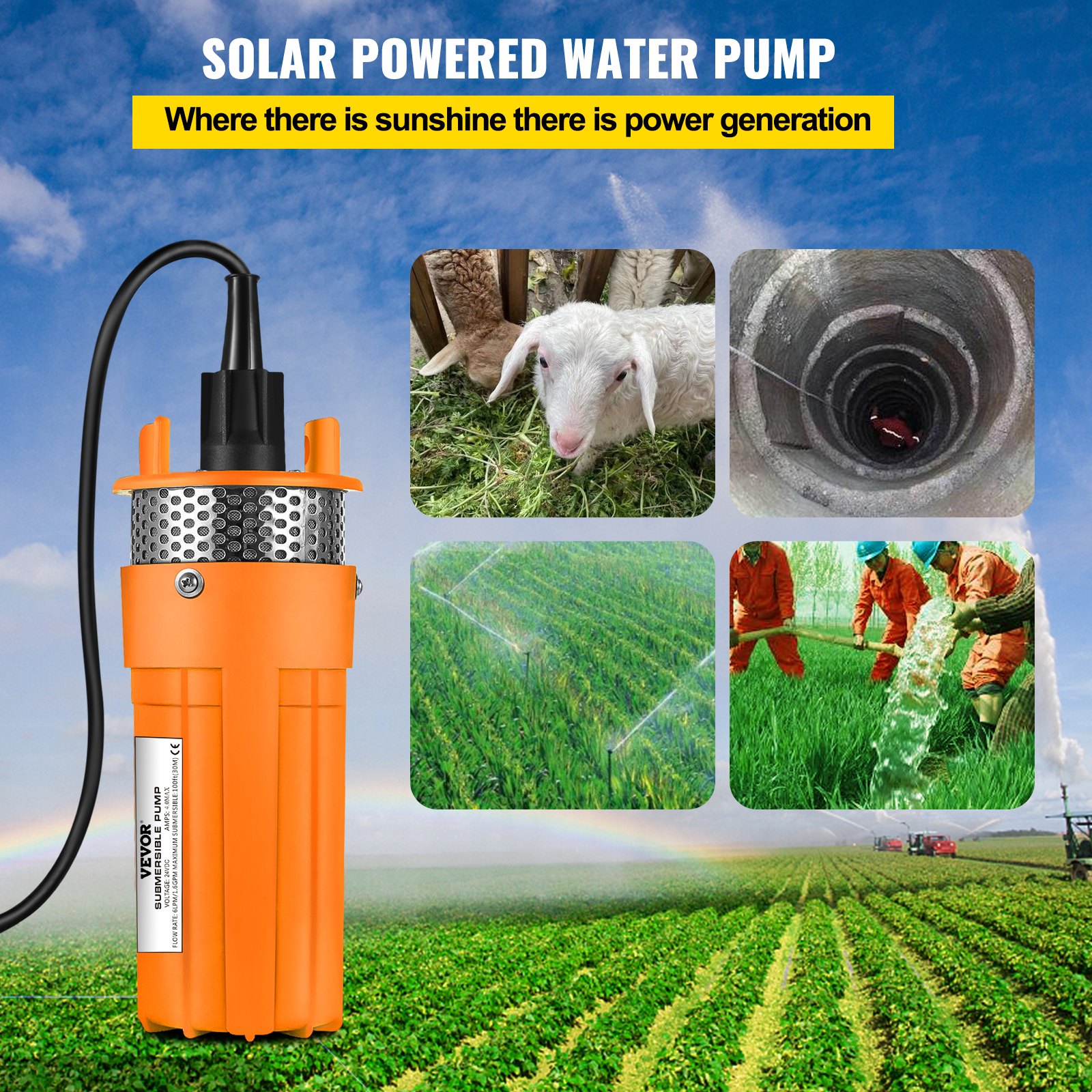 VEVOR VEVOR Solar Powered Submersible Pump 24V DC Deep Water Well Pump ...