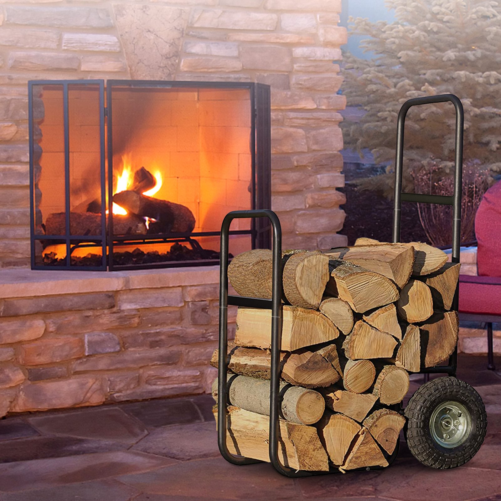 VEVOR Firewood Cart, 220 lbs Weight Capacity, Wood Carrier with Wheels ...