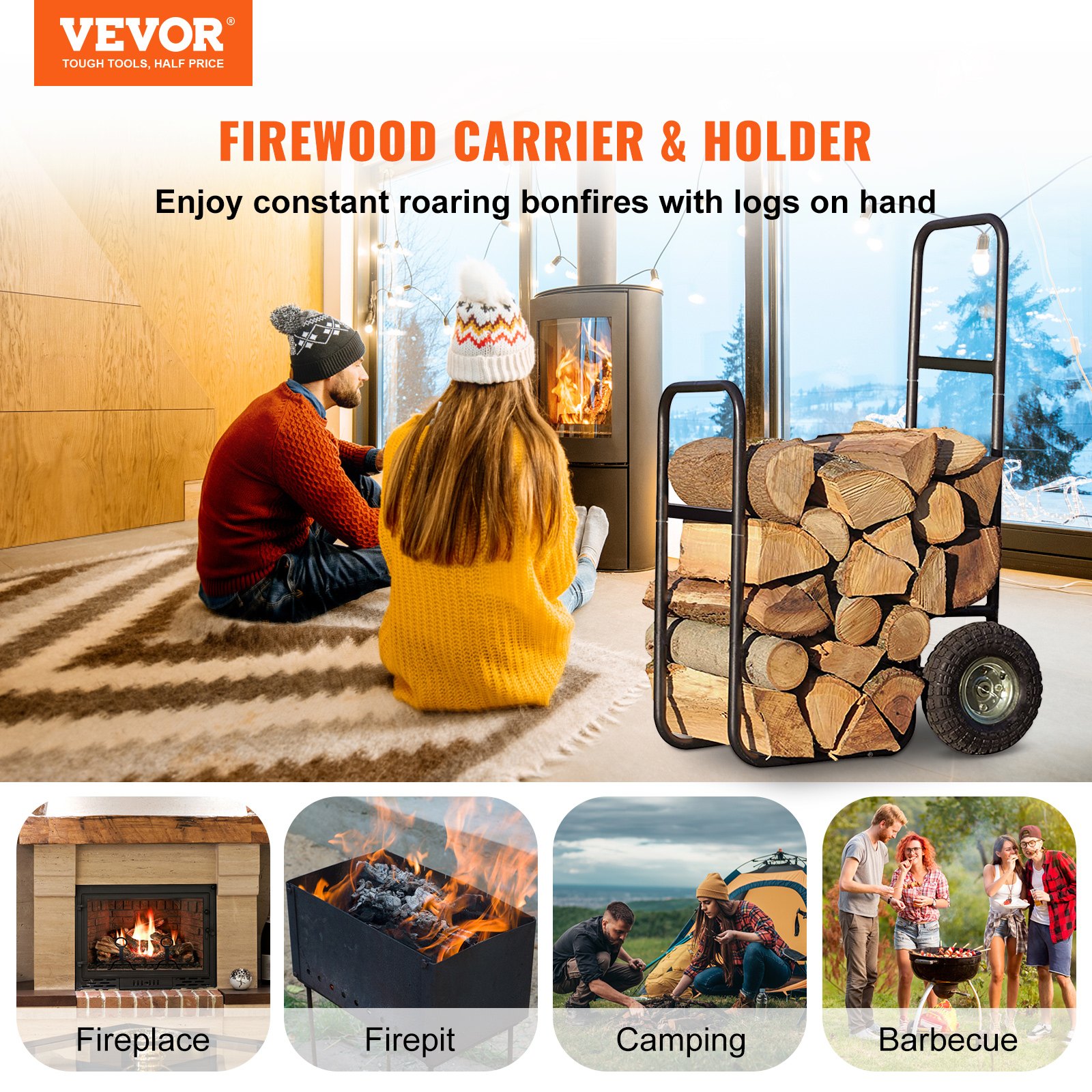 VEVOR VEVOR Firewood Cart, 220 lbs Weight Capacity, Wood Carrier with ...