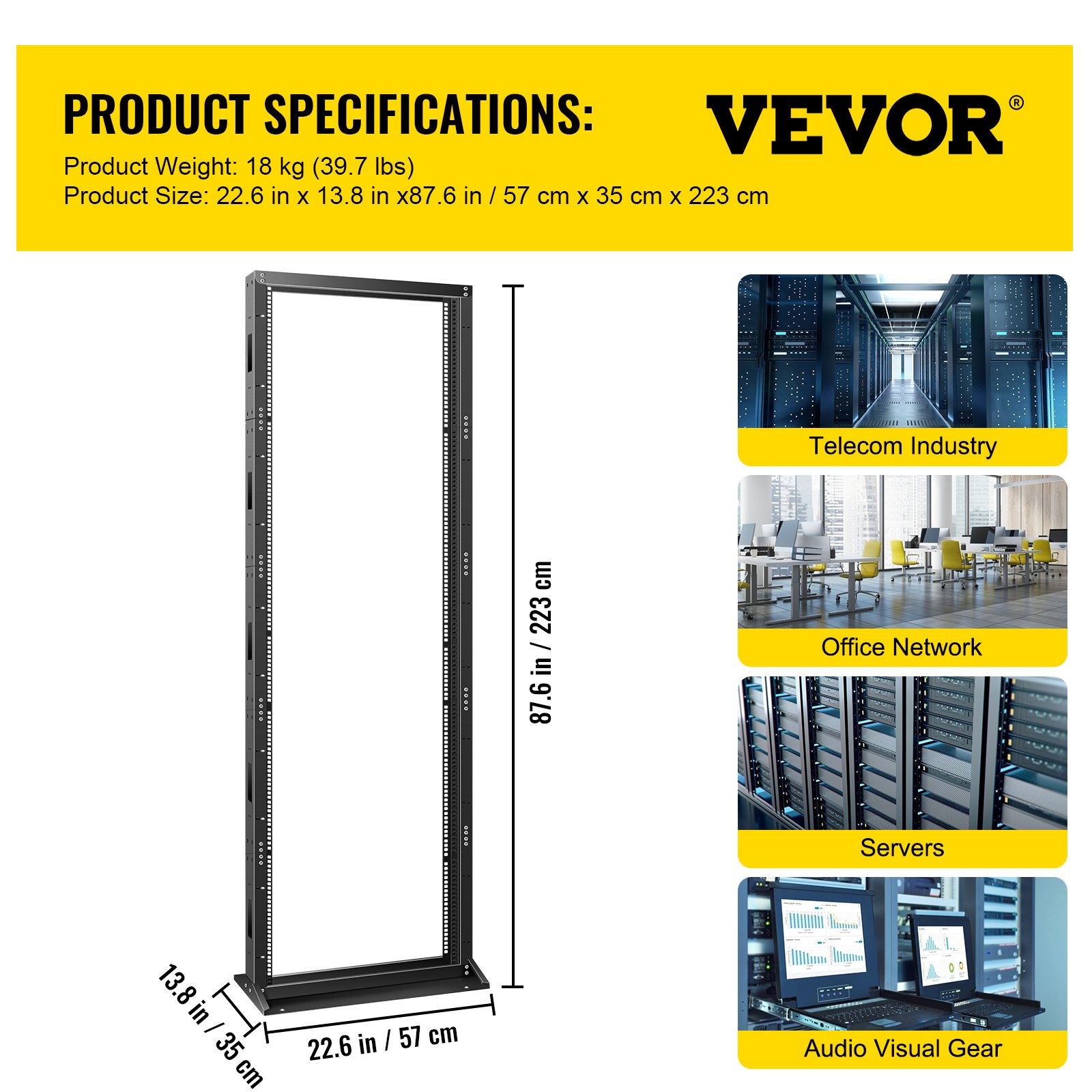VEVOR Server Rack, 45U Open Frame Rack, 2-Post IT Server Network Relay ...