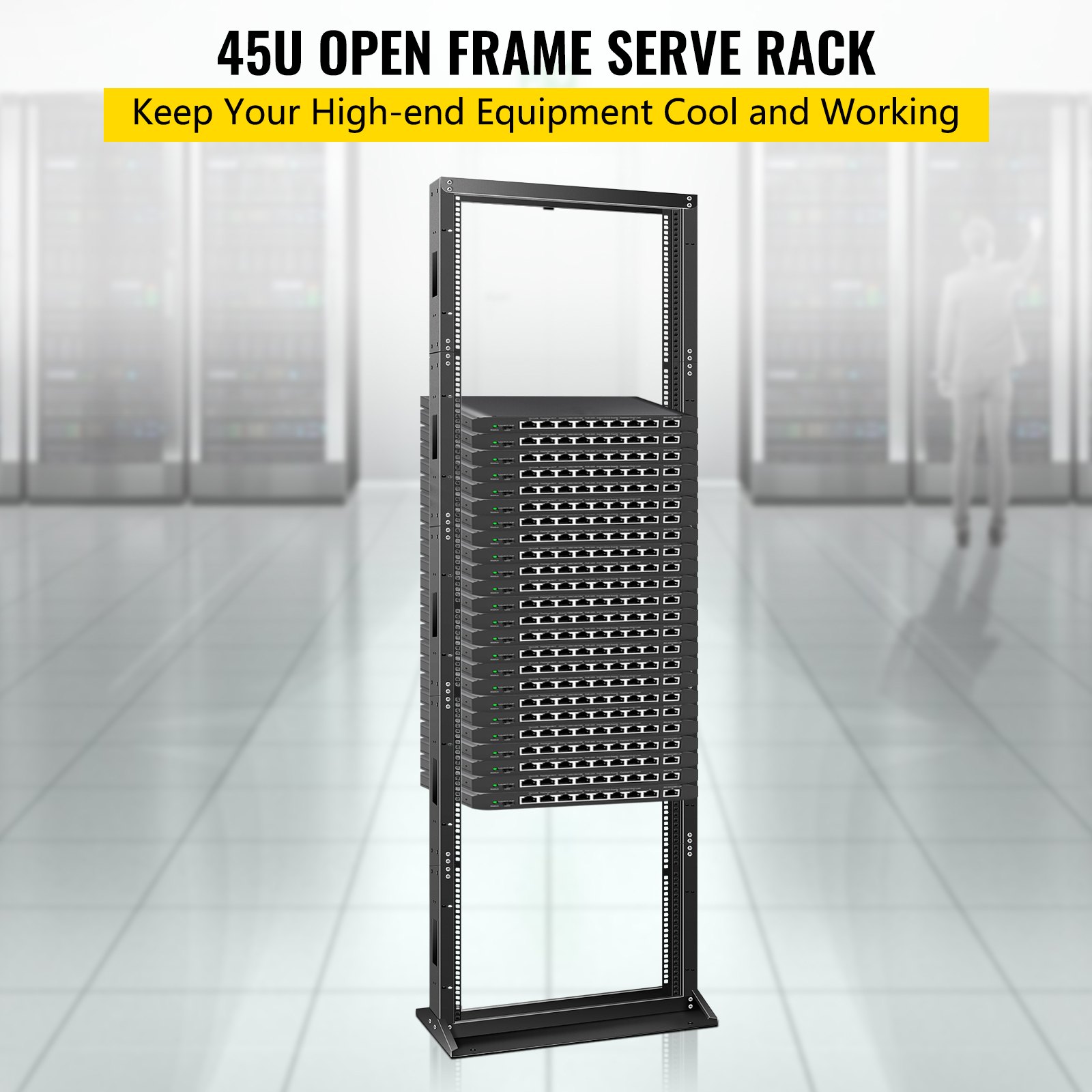 VEVOR Server Rack, 45U Open Frame Rack, 2-Post IT Server Network Relay ...