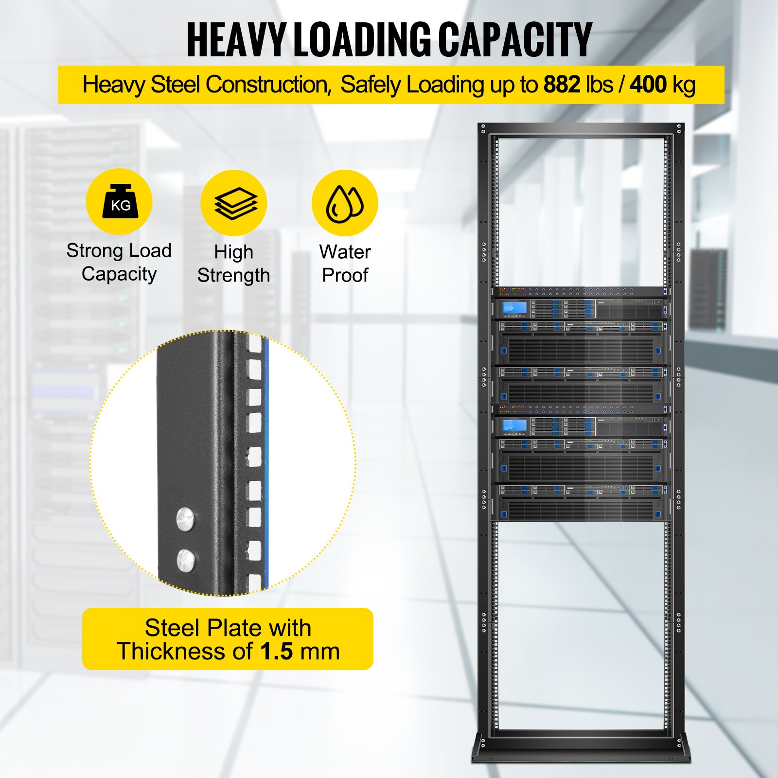 VEVOR Server Rack, 45U Open Frame Rack, 2-Post IT Server Network Relay ...