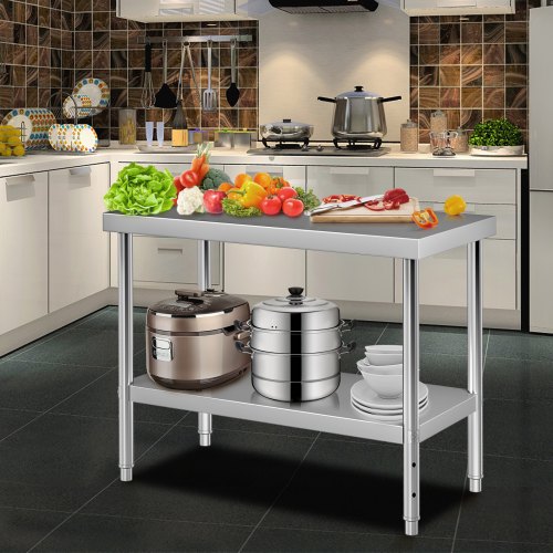 VEVOR Stainless Steel Prep Table, 48 x 18 x 34 Inch, 550lbs Load ...