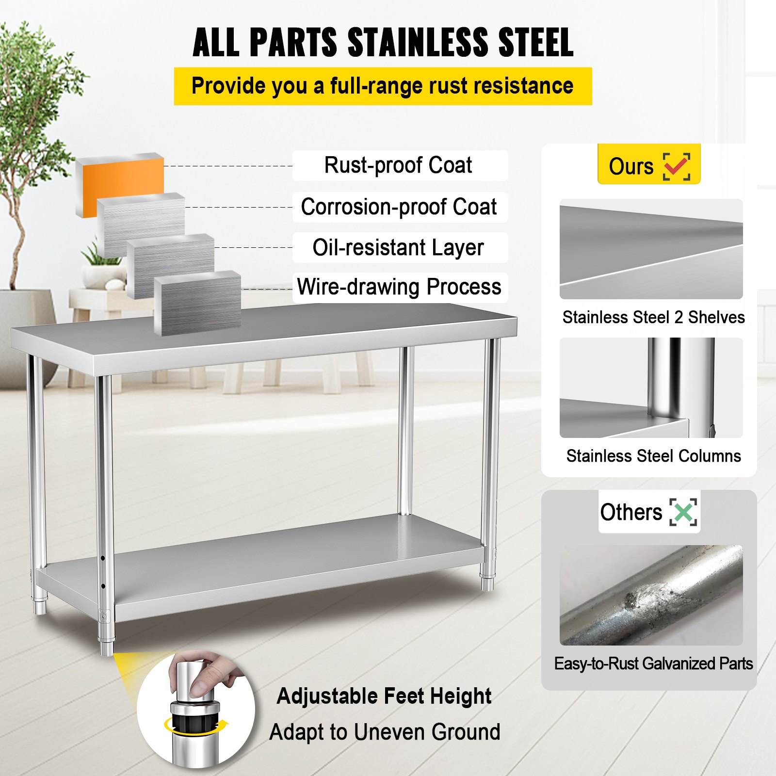 VEVOR Stainless Steel Work Prep Table Commercial Food Prep Table ...