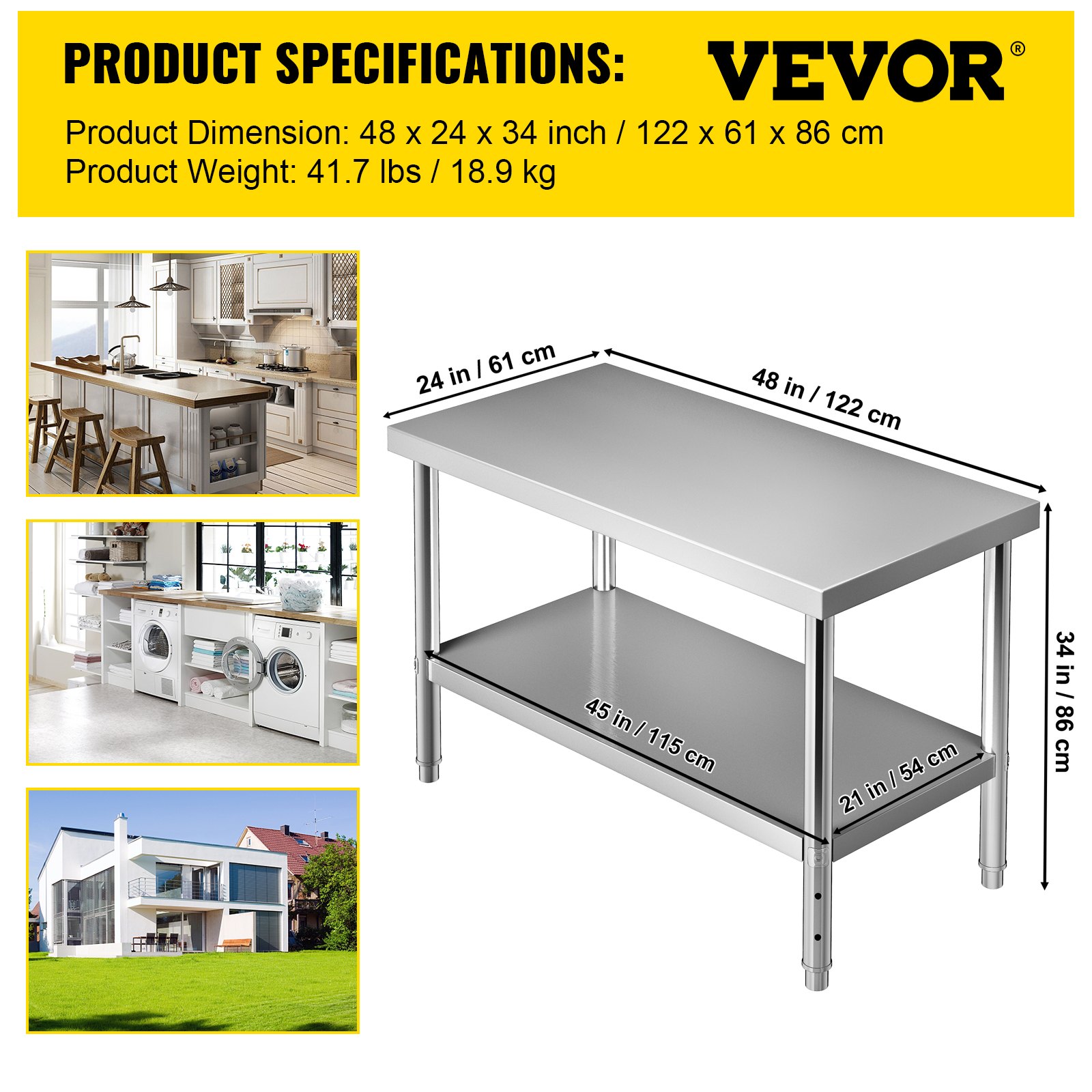 VEVOR Stainless Steel Work Prep Table Commercial Food Prep Table ...