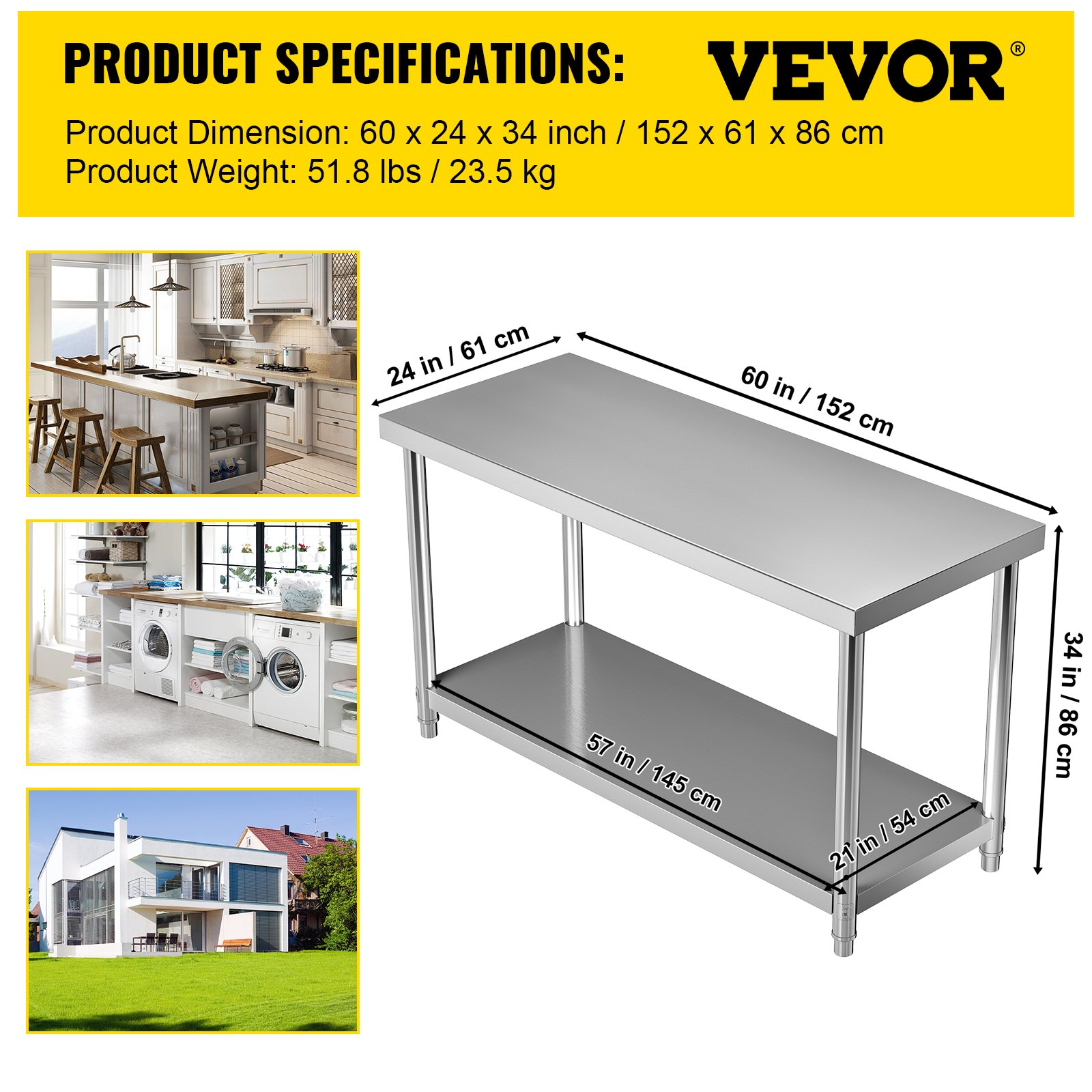 VEVOR Stainless Steel Work Prep Table Commercial Food Prep Table ...