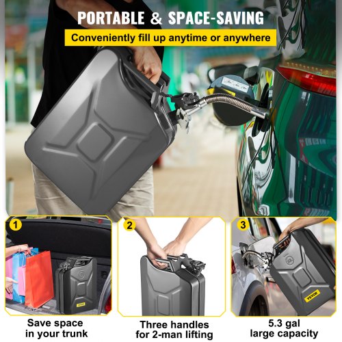 VEVOR Oil Can 5.3 Gal / 20L Fuel Can with Flexible Spout for Cars Black ...