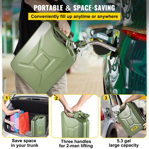 VEVOR Oil Can 5.3 Gal / 20L Fuel Can with Flexible Spout for Cars Green ...