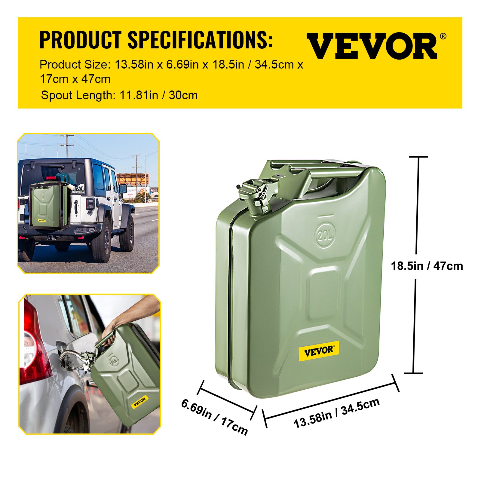 VEVOR Fuel Can, 5.3 Gallon / 20 L Portable Gas Can with Flexible Spout ...