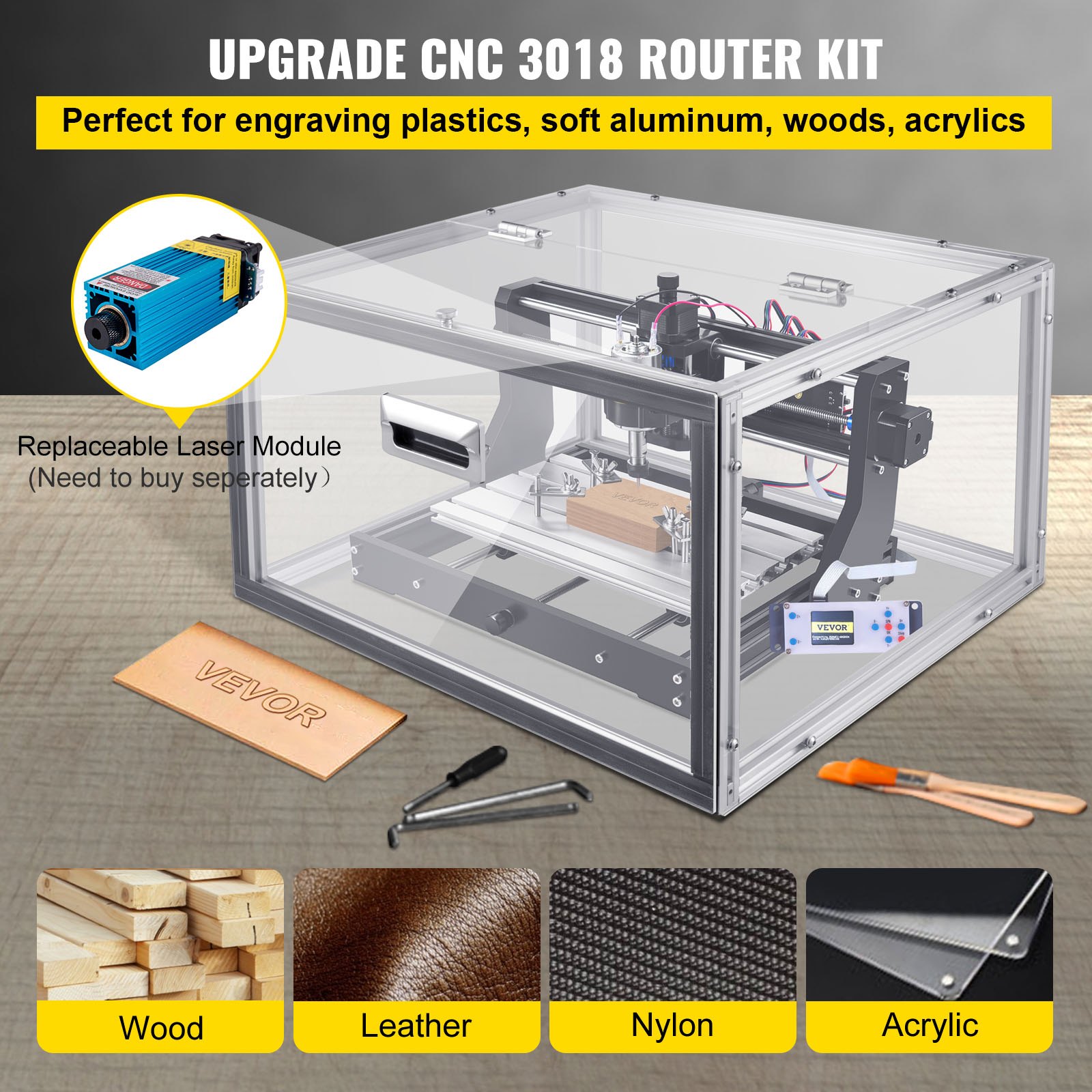 VEVOR CNC 3018 PRO Router Machine, GRBL Control 3-Axis Milling Engraver ...