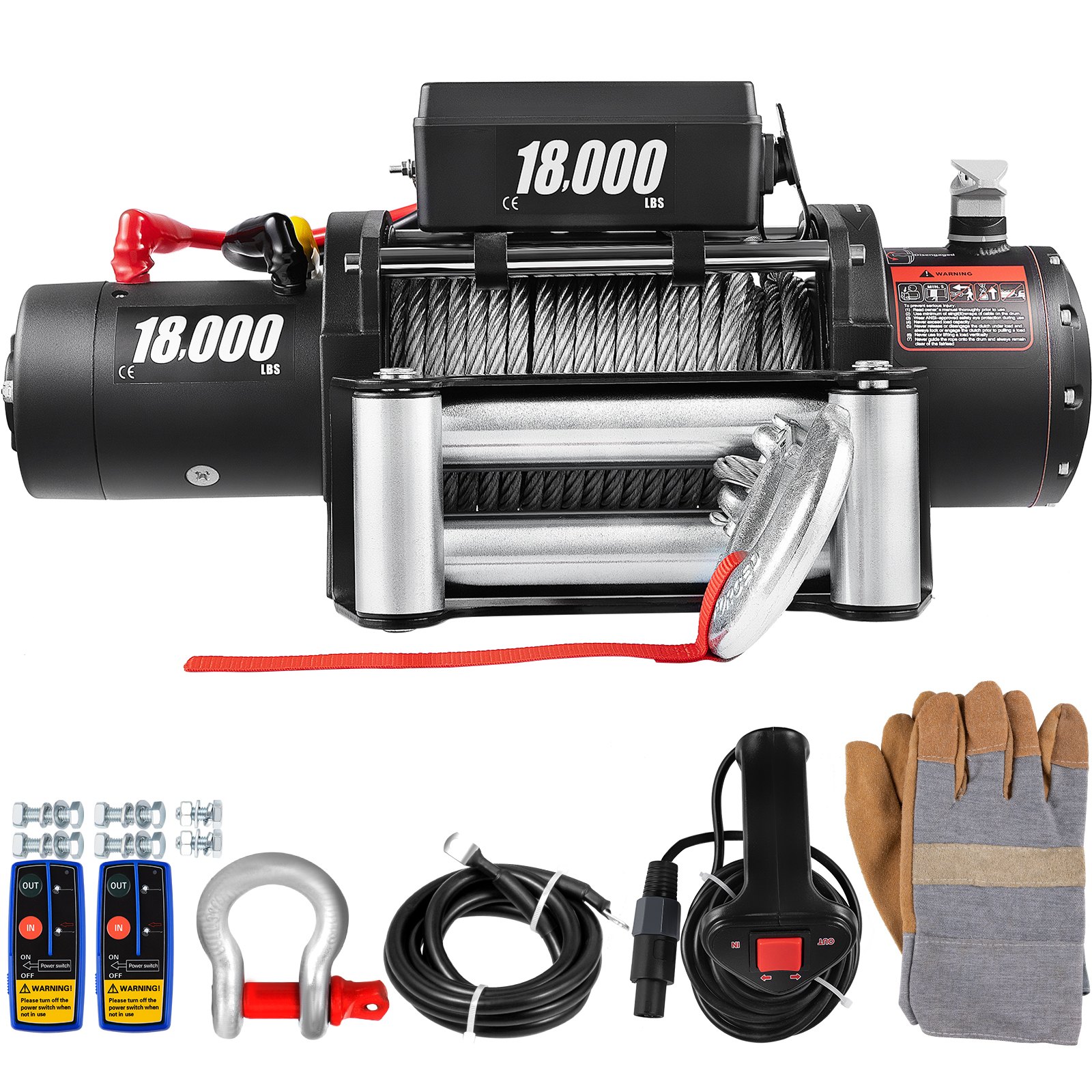 18000LBS Electric Winch 12V Steel Cable Off-road ATV UTV Truck Towing ...