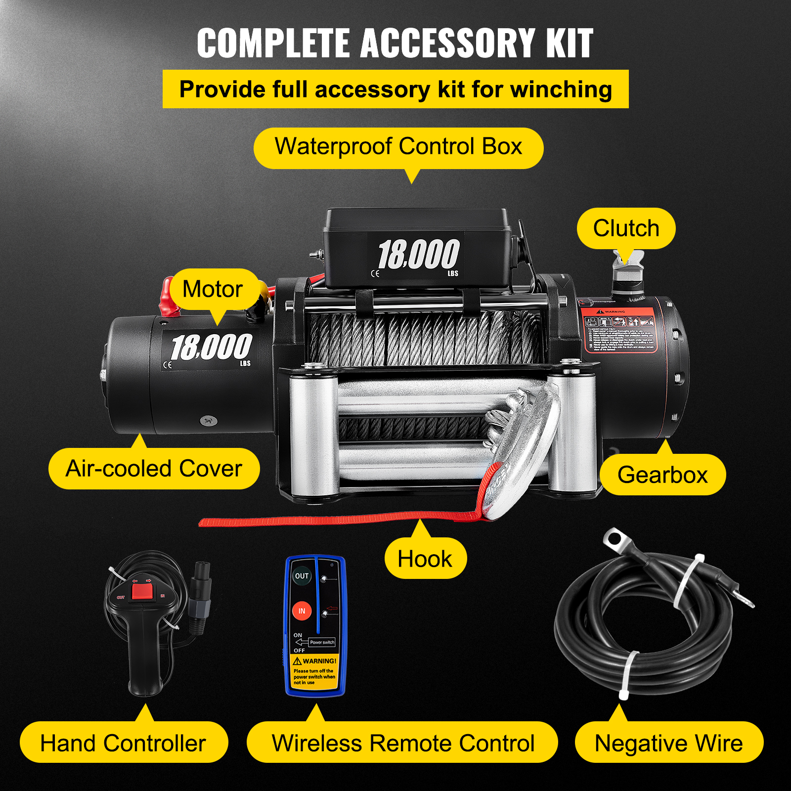 18000LBS Electric Winch 12V Steel Cable Off-road ATV UTV Truck Towing ...