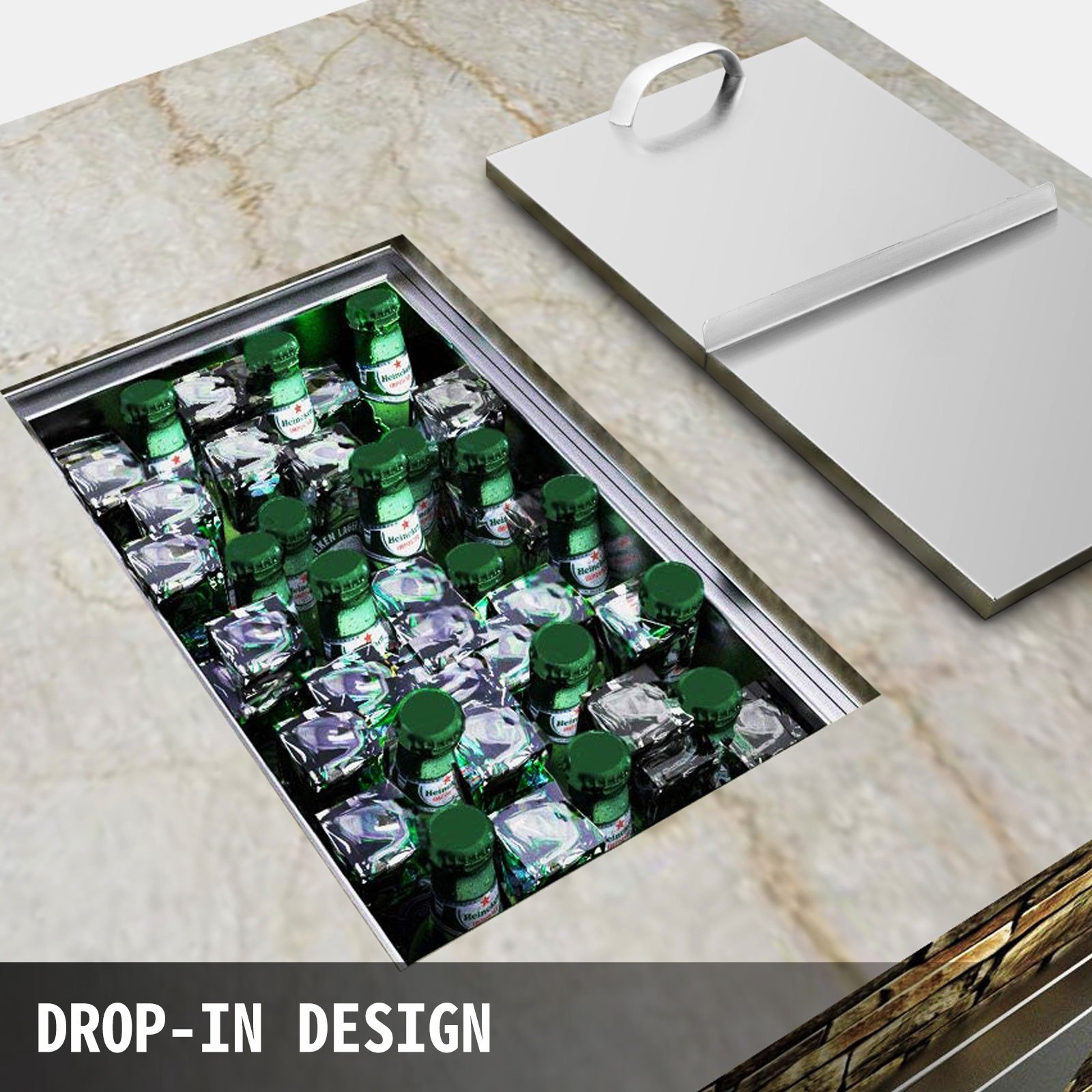 VEVOR Drop in Ice Chest 18L x 12W x 14.5H Inch Stainless Steel Ice ...