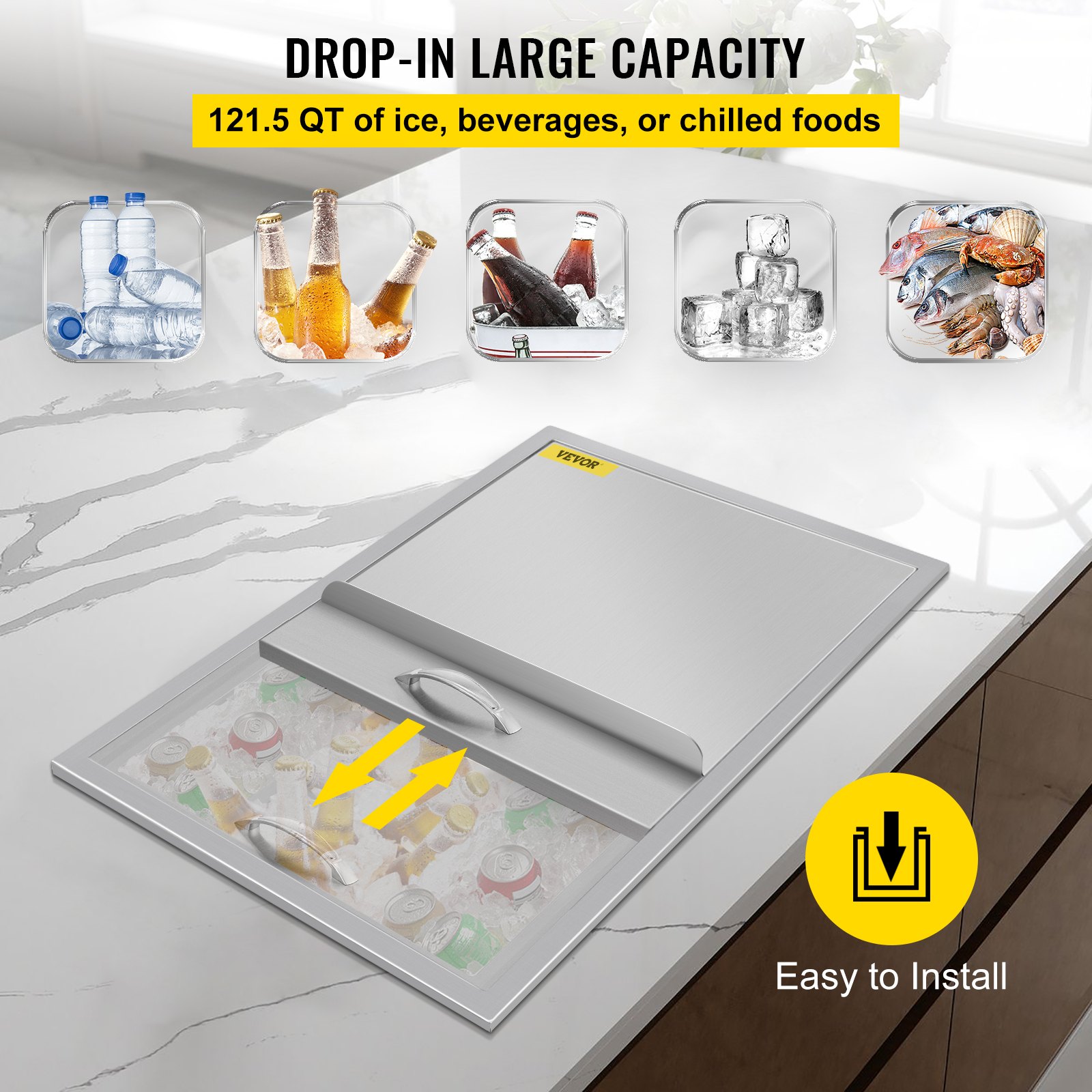 Drop In Ice Chest Cooler Stainless Steel W/ Push-Pull Cover | VEVOR US