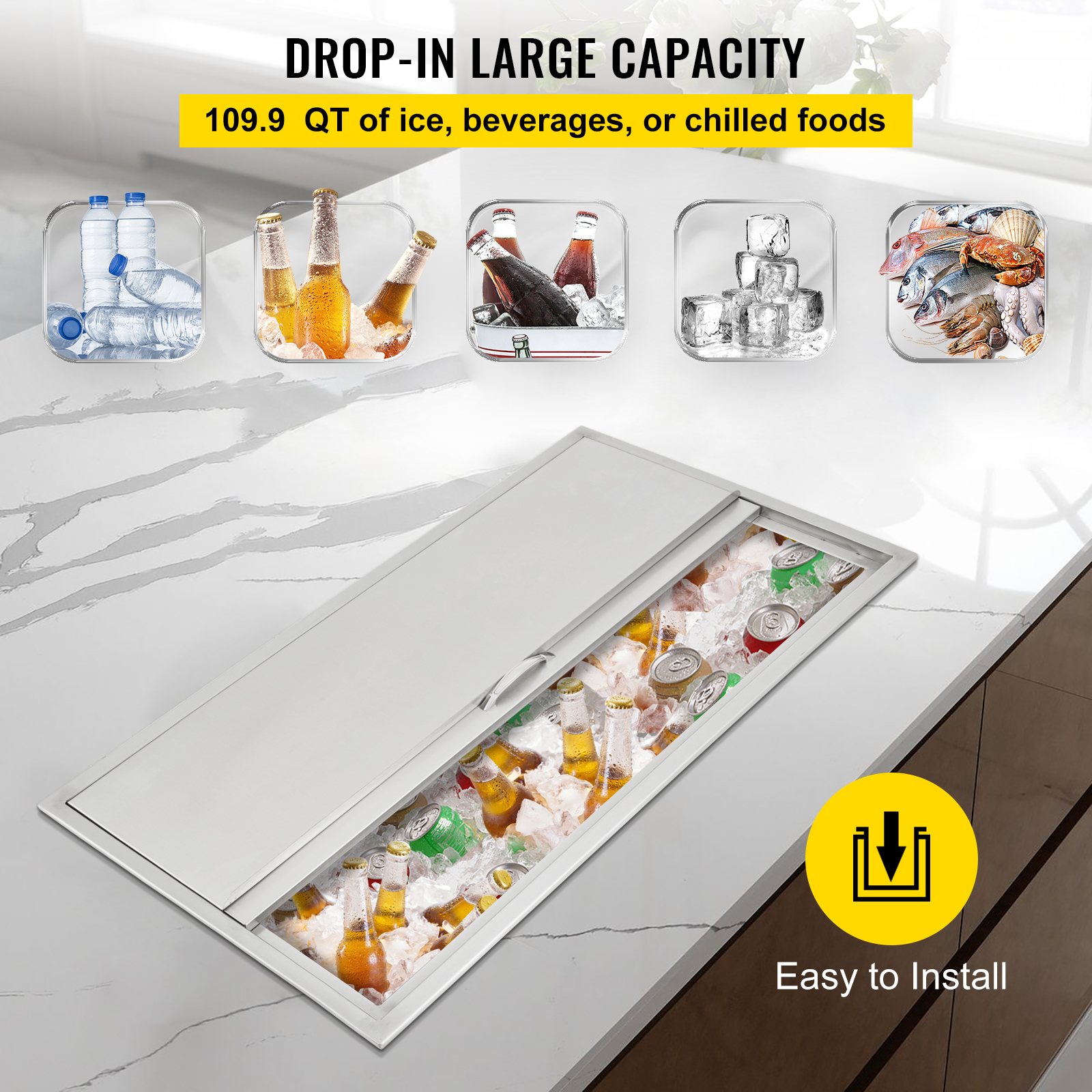 Drop In Ice Chest Bin 36”x18” Wine Chiller Cooler Home Kitchen With ...